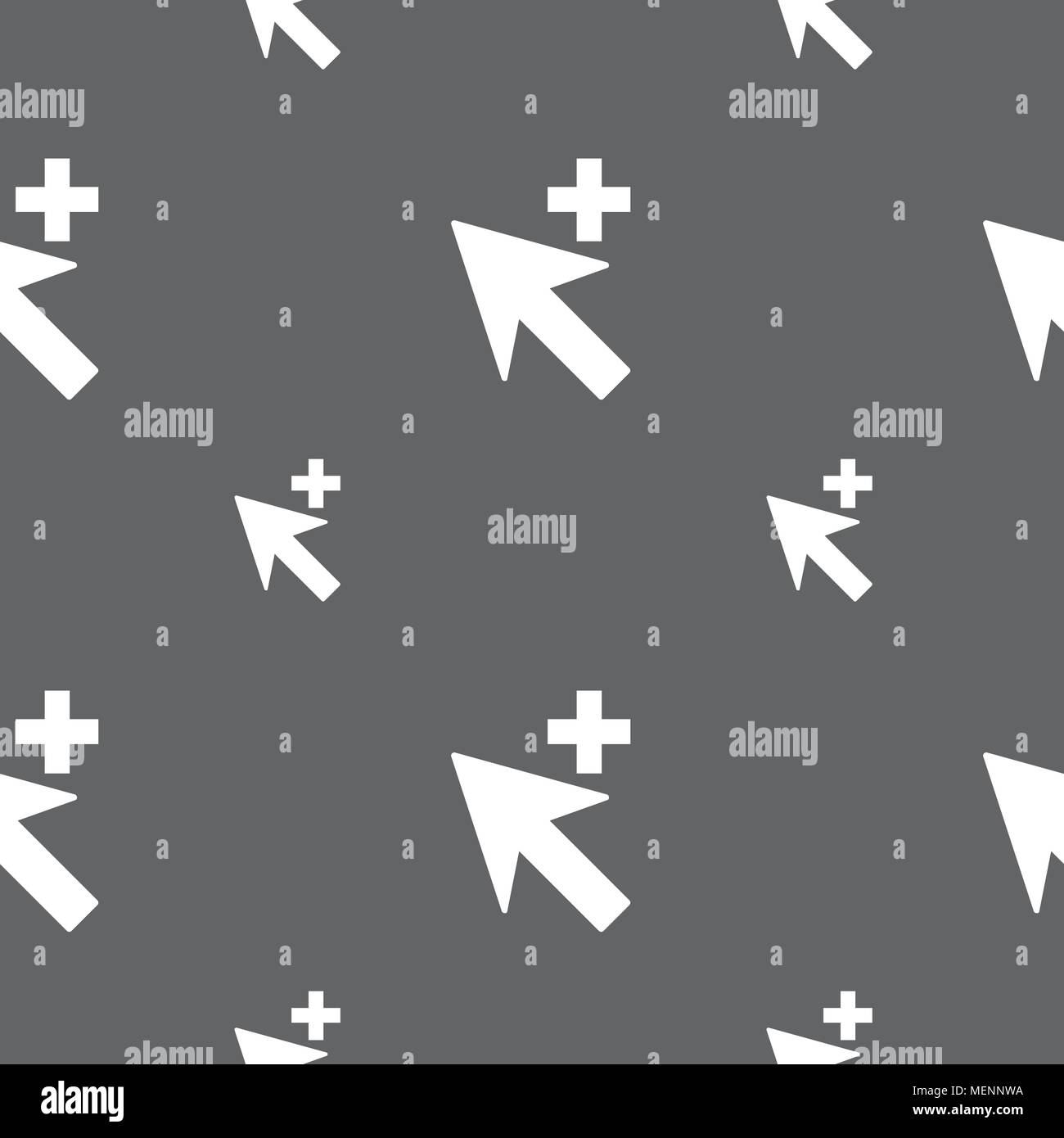 Cursor, arrow plus, add icon sign. Seamless pattern on a gray background. Vector illustration ...