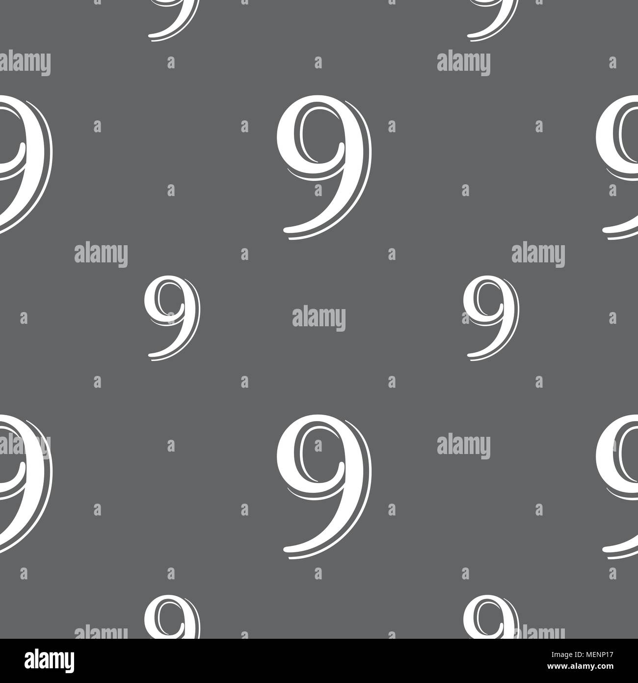 number Nine icon sign. Seamless pattern on a gray background. Vector ...