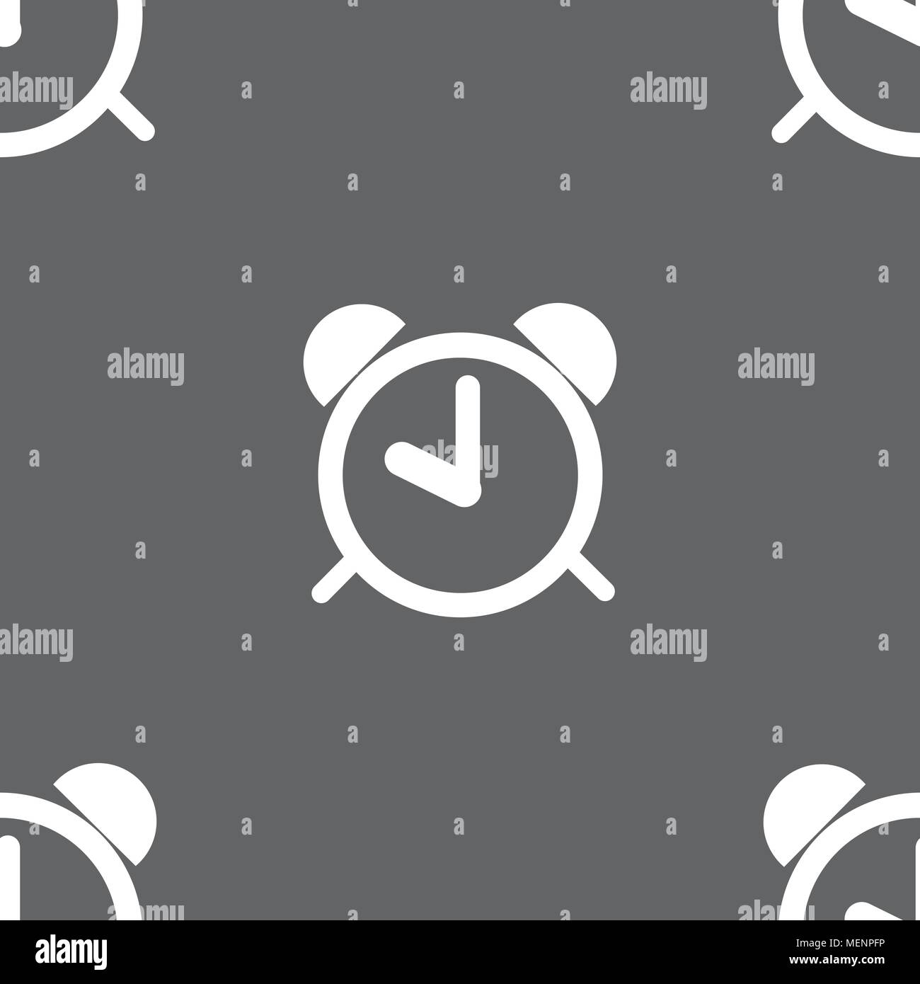 Alarm clock sign icon. Wake up alarm symbol. Seamless pattern on a gray ...