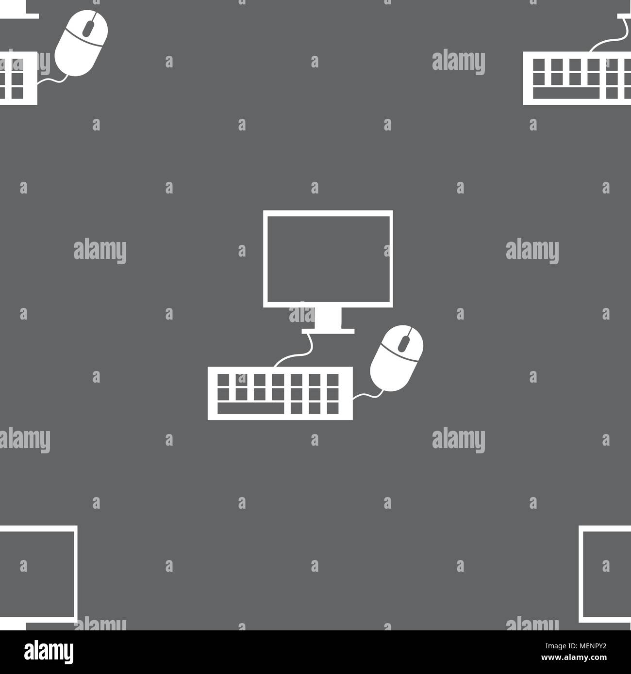 Computer Widescreen Monitor Keyboard Mouse Sign Icon Seamless Pattern On A Gray Background