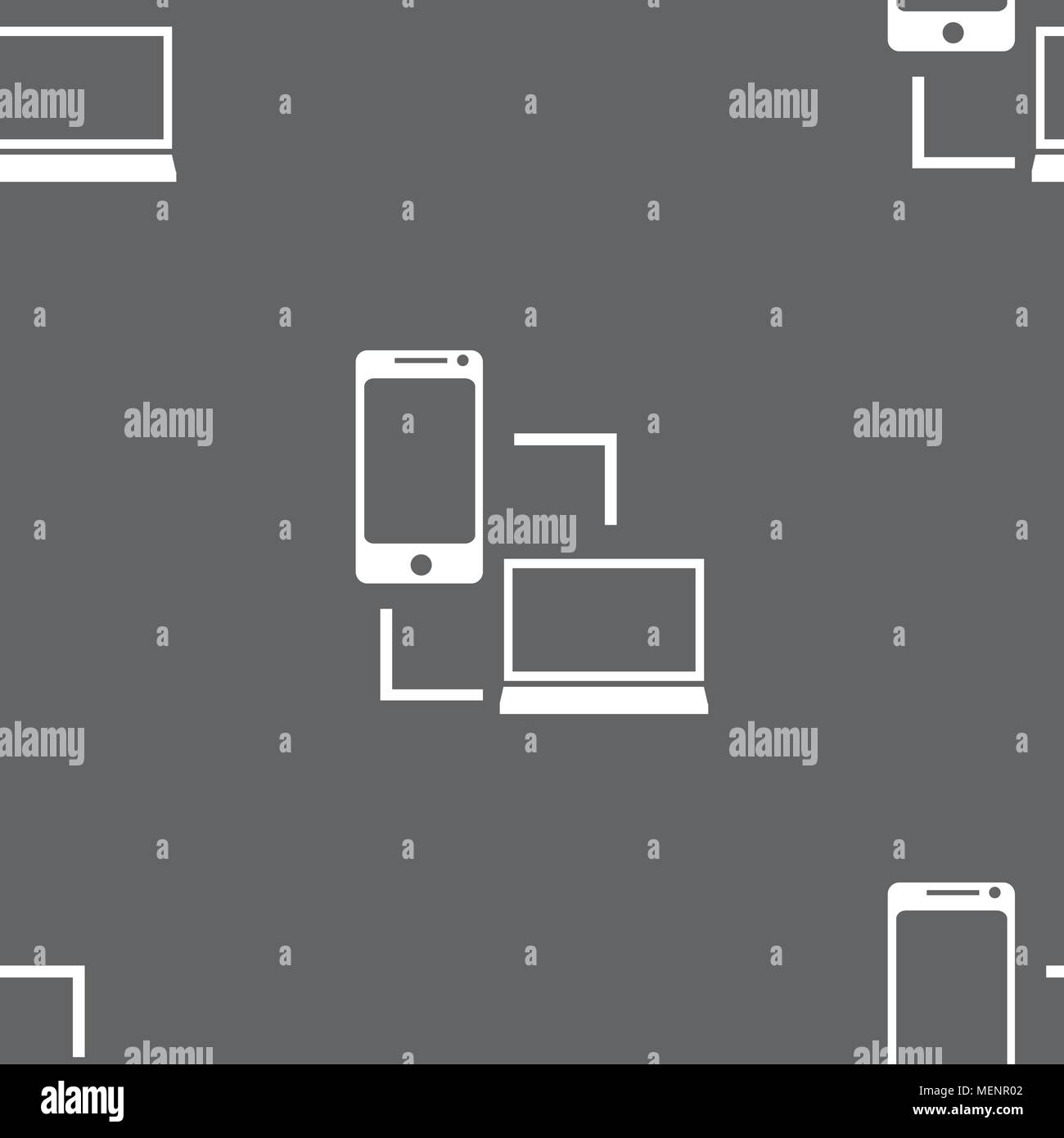Synchronization sign icon. communicators sync symbol. Data exchange. Seamless pattern on a gray ...