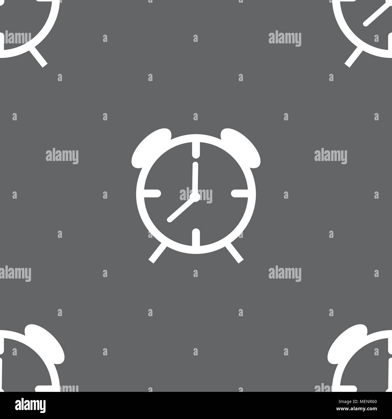 Alarm clock sign icon. Wake up alarm symbol. Seamless pattern on a gray ...
