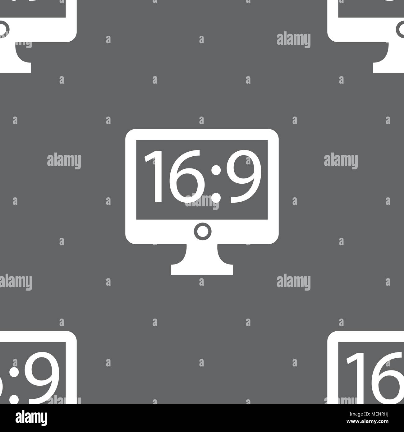 Aspect ratio 16:9 widescreen tv icon sign. Seamless pattern on a gray ...