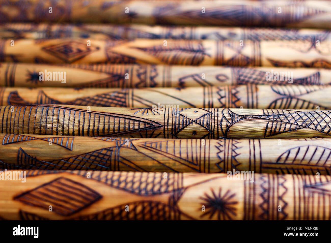 hand made wooden bamboo carving engraved fish figure artwork on bamboo ...