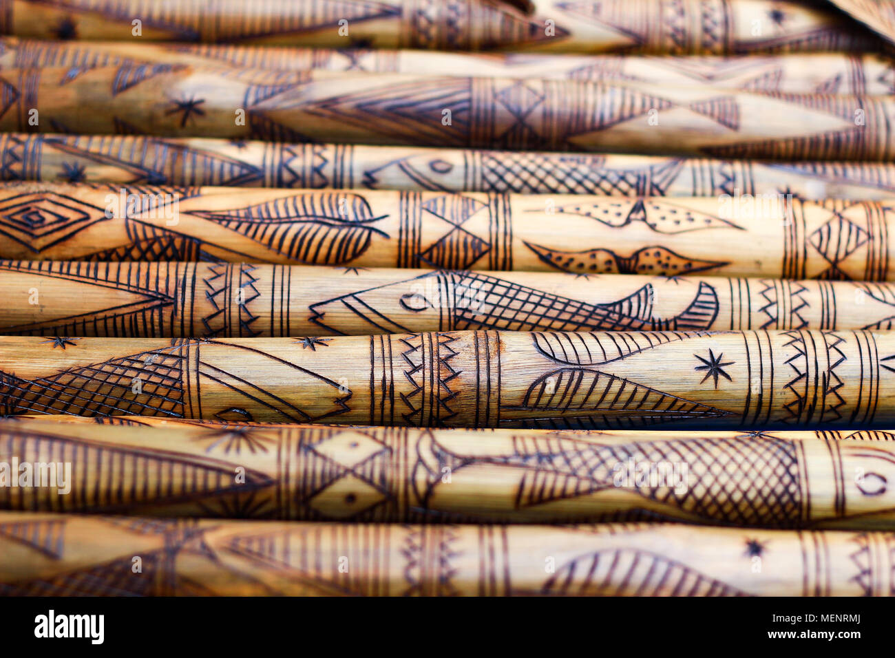 hand made wooden bamboo carving engraved fish figure artwork on bamboo ...