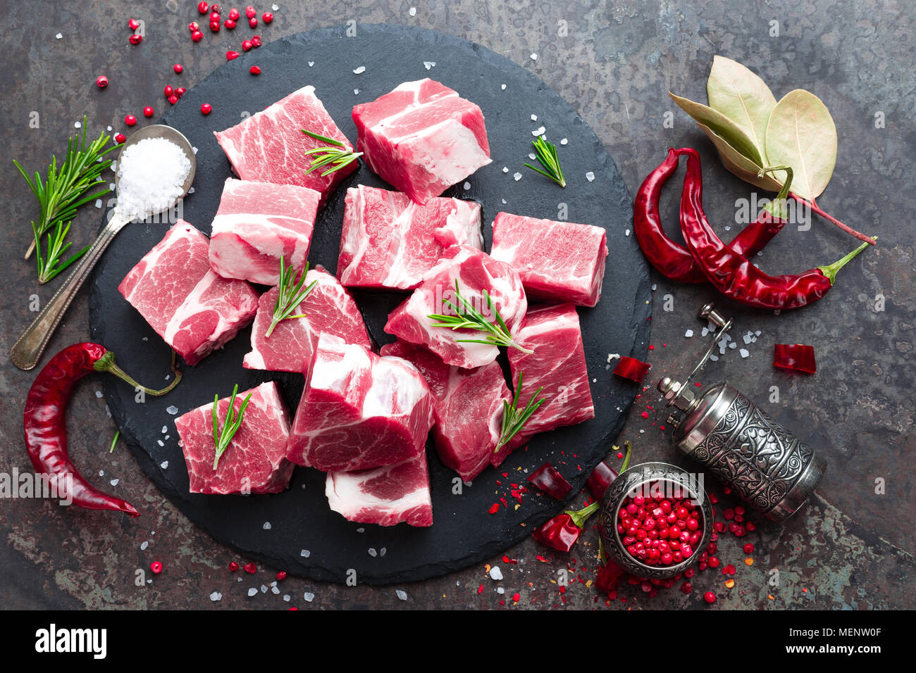 Fresh pork meat. Raw sliced pork meat. Pork neck Stock Photo - Alamy