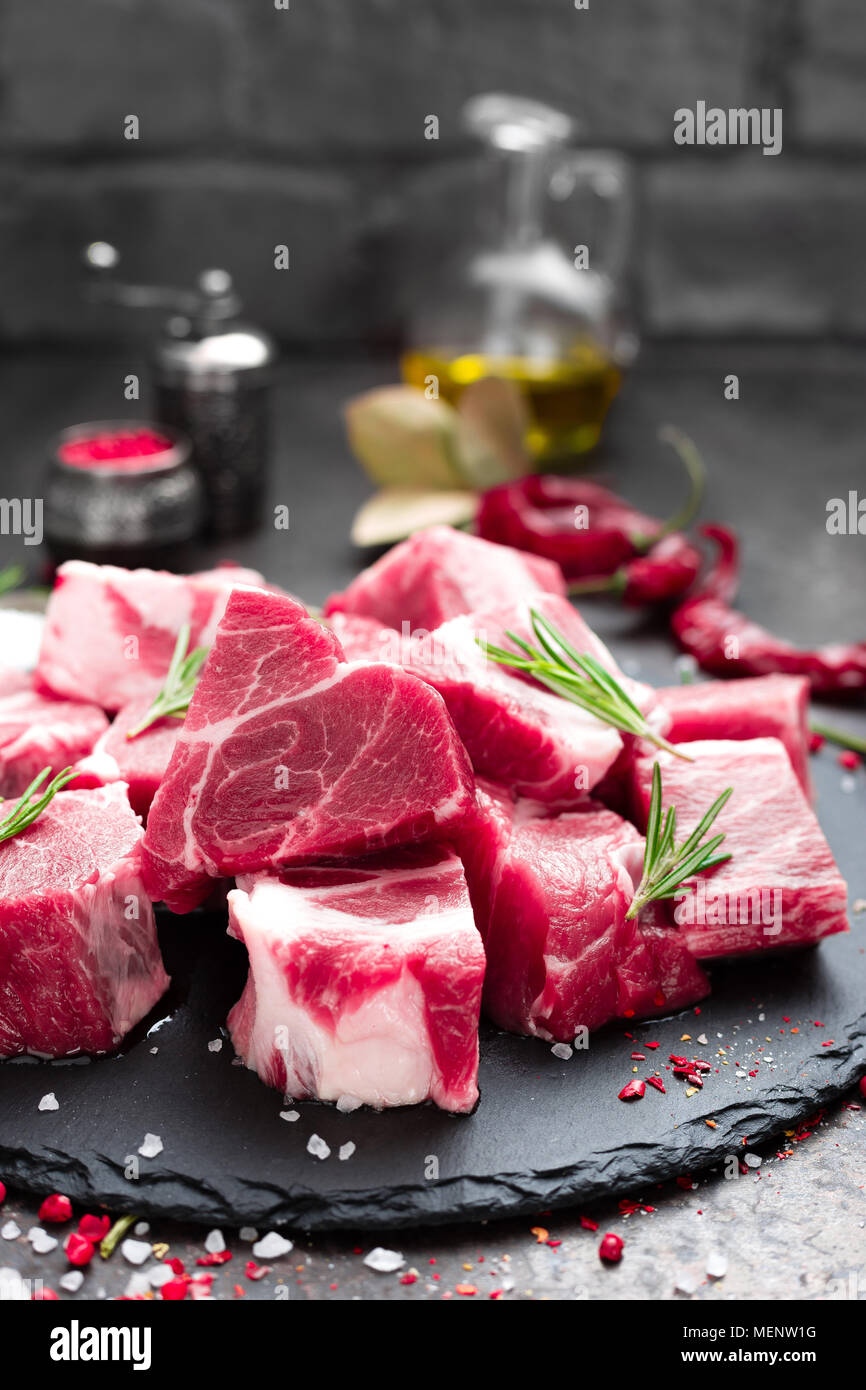 Fresh pork meat. Raw sliced pork meat. Pork neck Stock Photo - Alamy