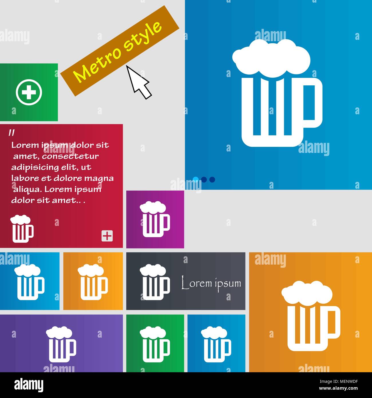 Glass of beer with foam icon sign. buttons. Modern interface website ...