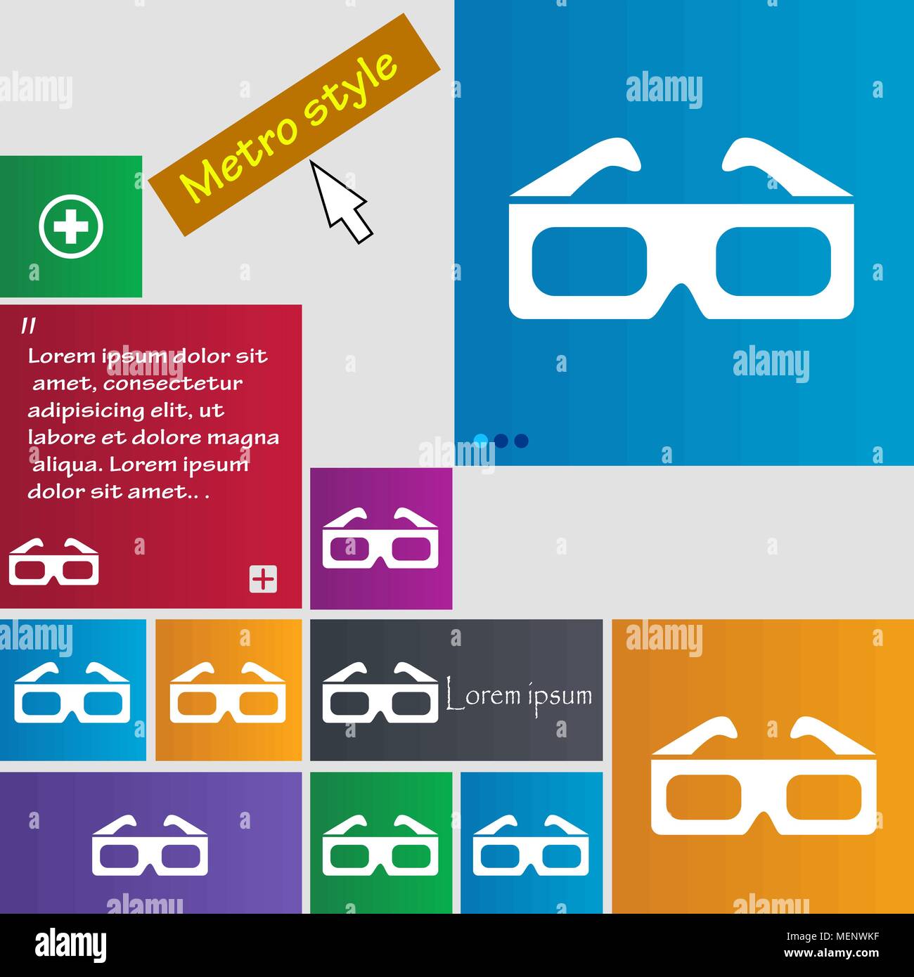 3d glasses icon sign. buttons. Modern interface website buttons with cursor pointer. Vector ...