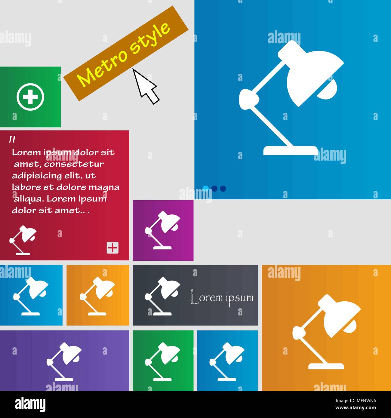 Reading-lamp and lighting, illumination icon sign. buttons. Modern ...