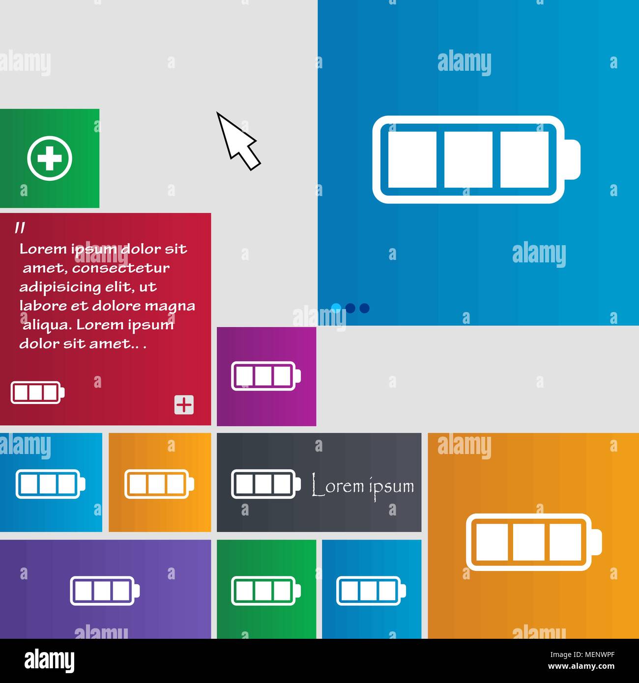 Battery fully charged icon sign. buttons. Modern interface website ...