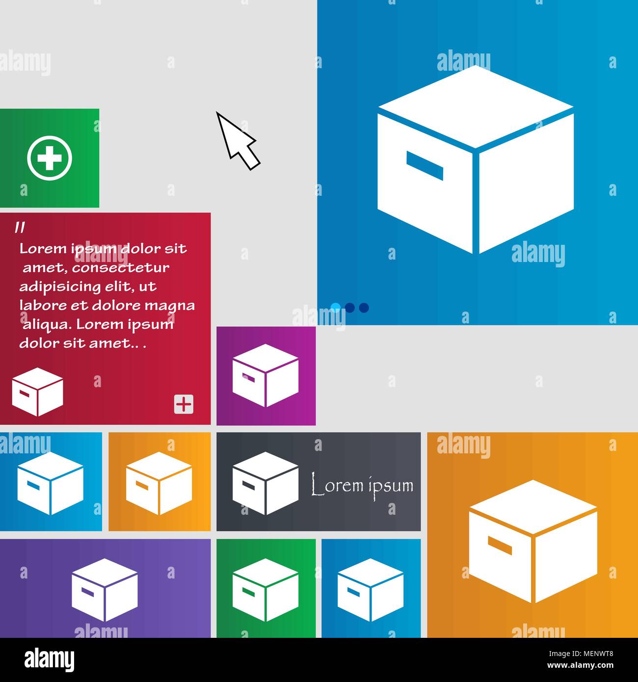 packaging cardboard box icon sign. buttons. Modern interface website buttons with cursor pointer ...