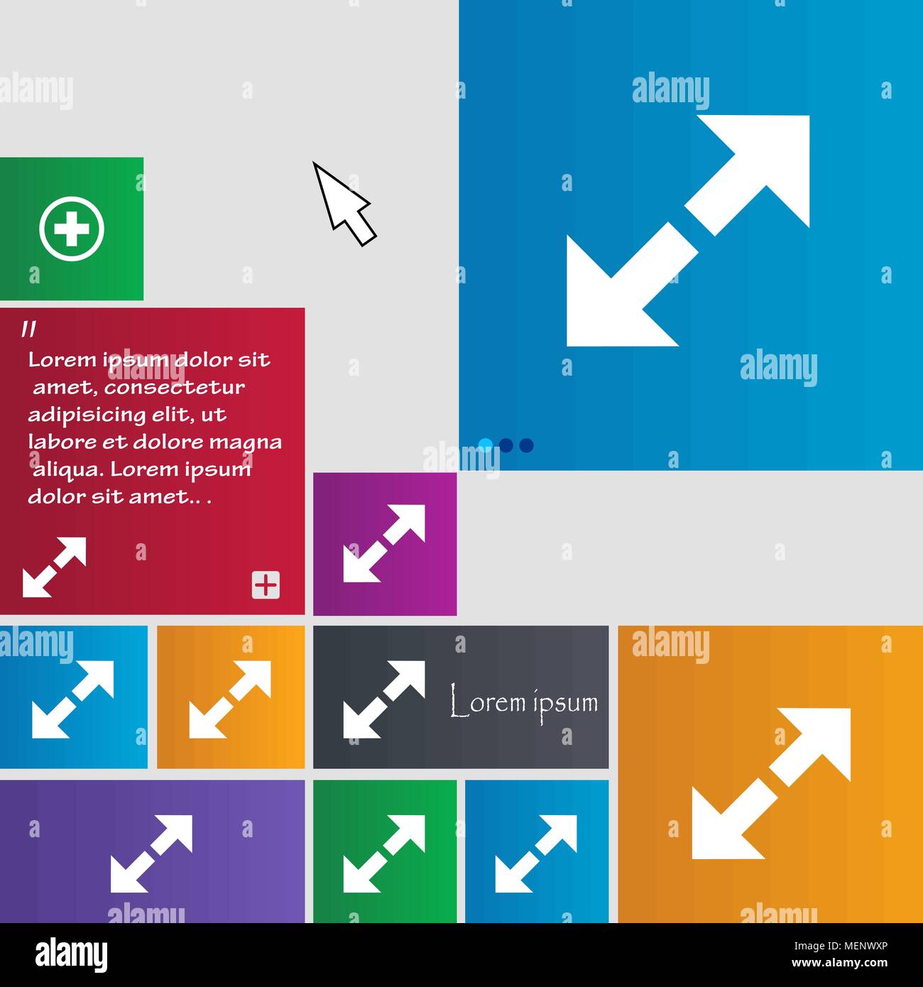 Full screen icon sign. buttons. Modern interface website buttons with cursor pointer. Vector ...