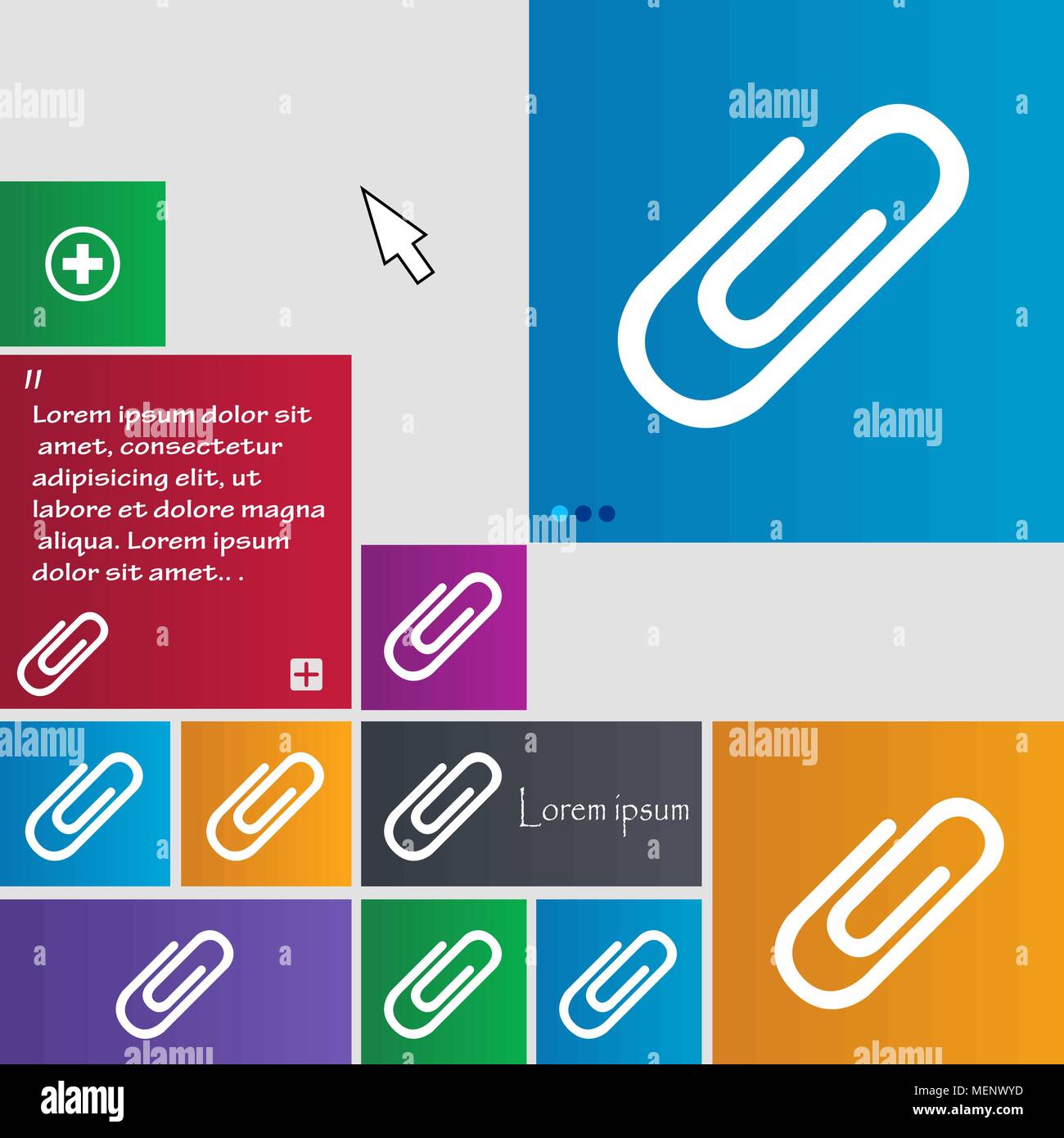 Paper clip icon sign. buttons. Modern interface website buttons with cursor pointer. Vector ...