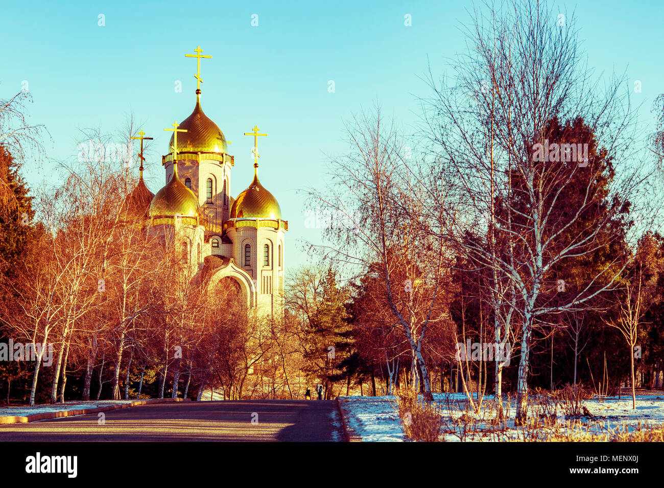 Landscape with golden domes of the church Orthodox church Stock Photo ...