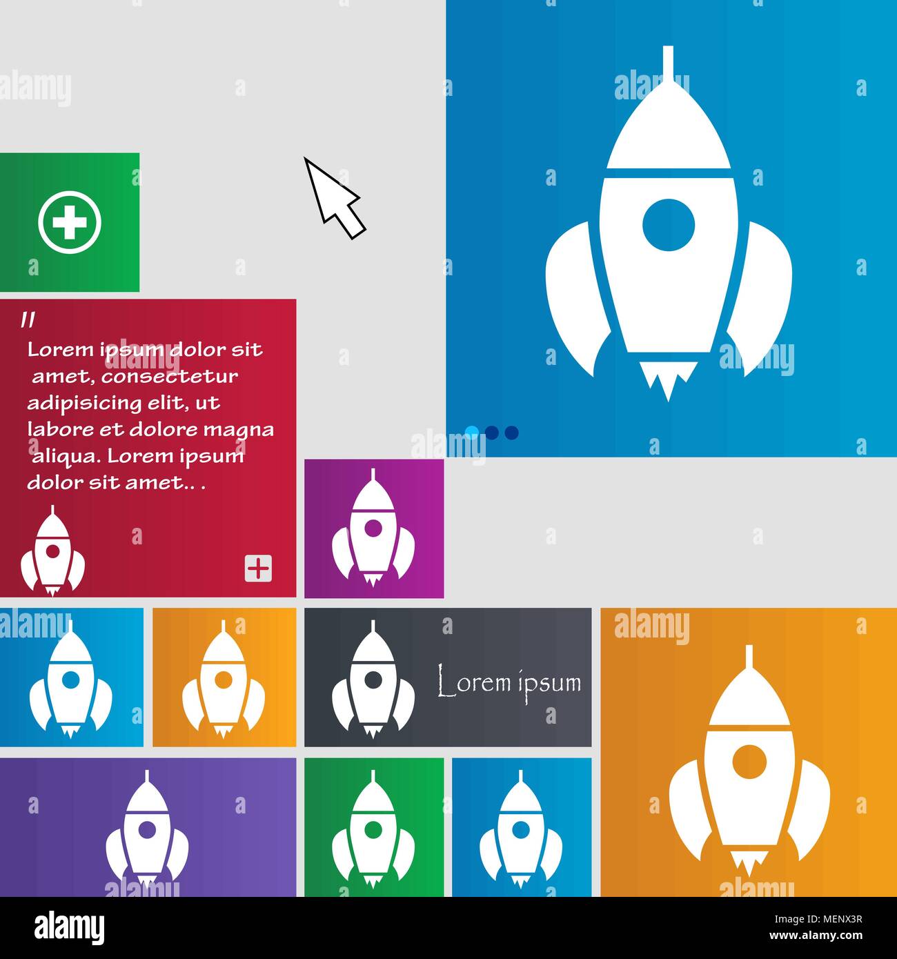Rocket icon sign. buttons. Modern interface website buttons with cursor pointer. Vector ...