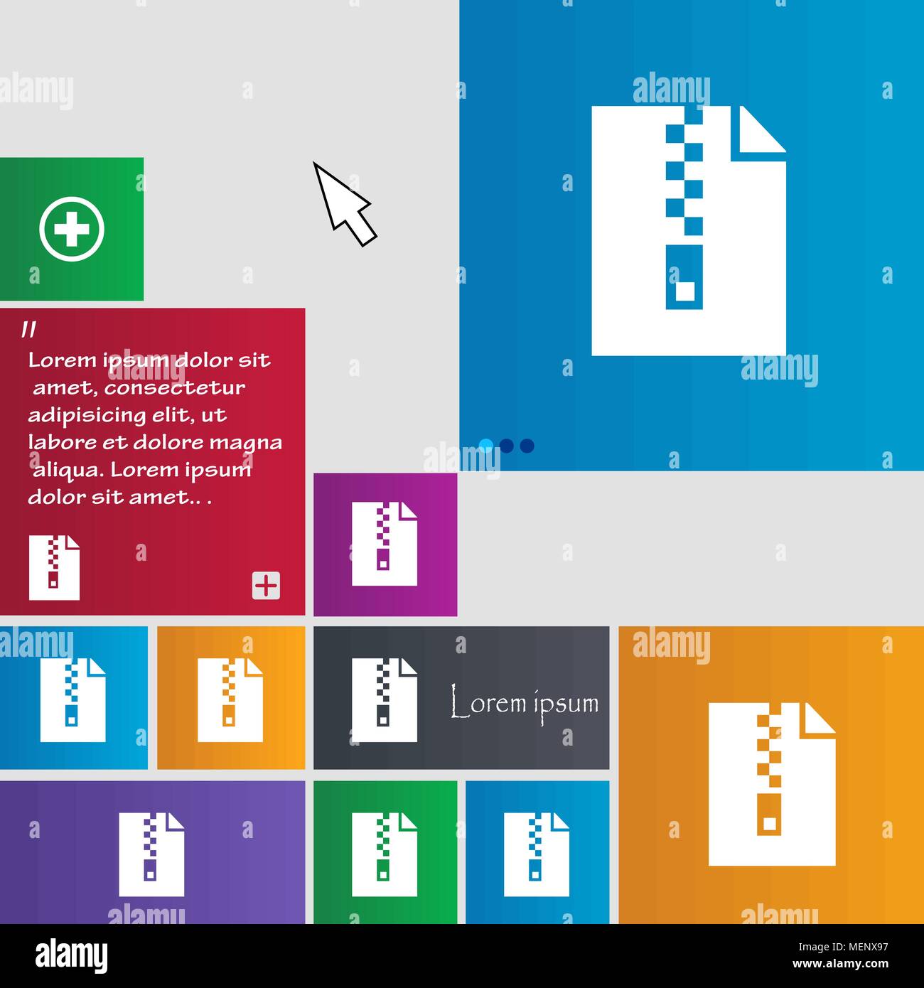 computer zip folder, archive icon sign. buttons. Modern interface website buttons with cursor ...