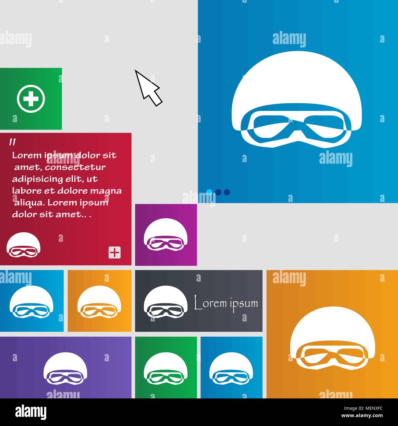 In a ski masks, snowboard ski goggles, diving mask icon sign. buttons ...