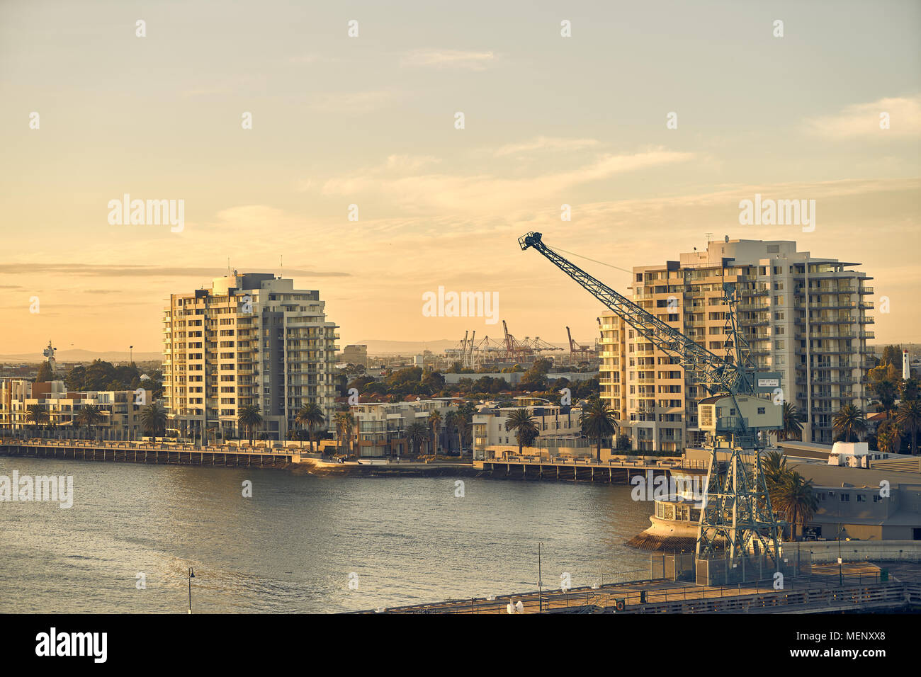 sunset over the docks in melbourne Stock Photo - Alamy