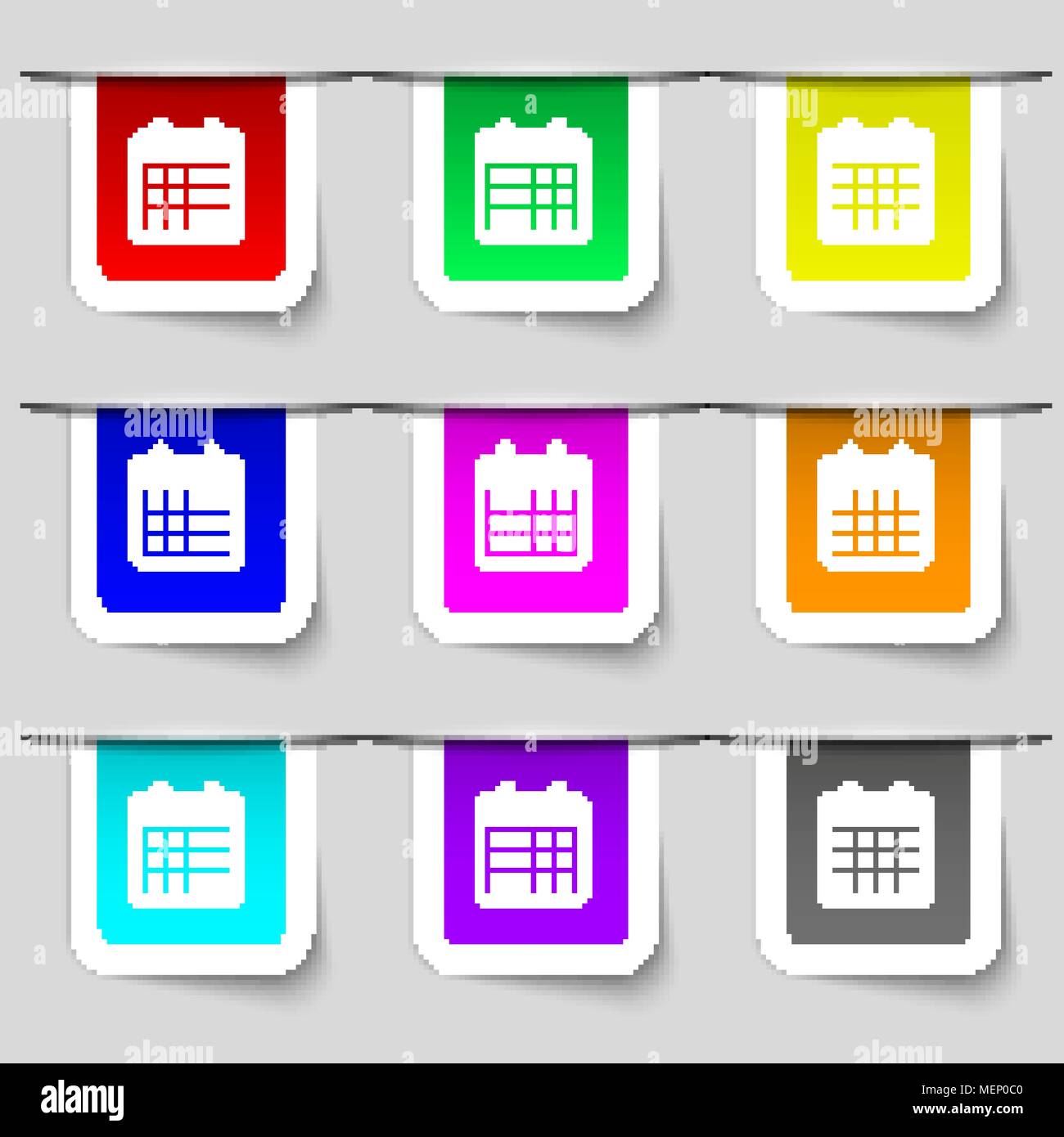 calendar page icon sign. Set of multicolored modern labels for your ...