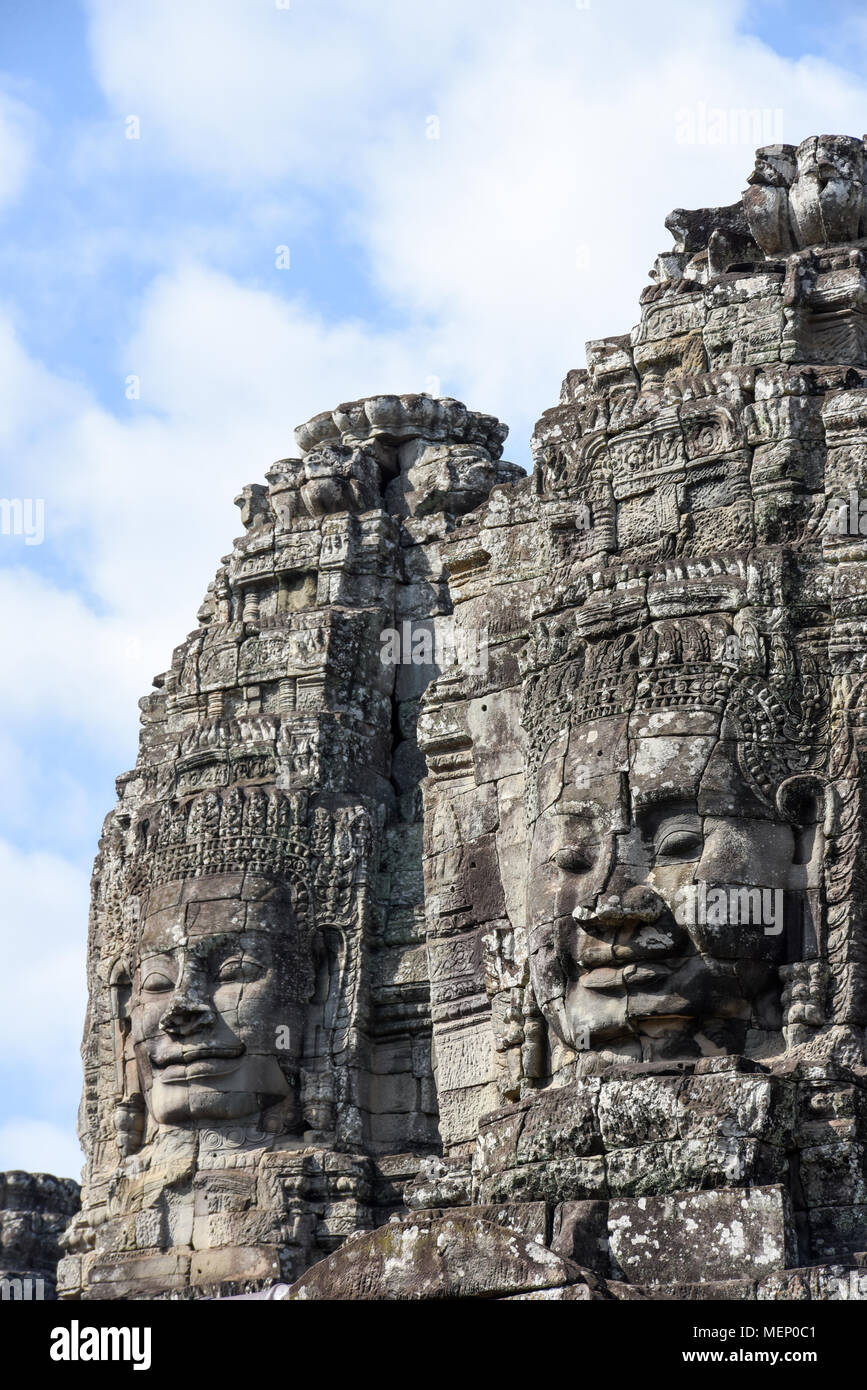 Faces of Bayon temple in Angkor Thom at Siemreap on Cambodia Stock ...