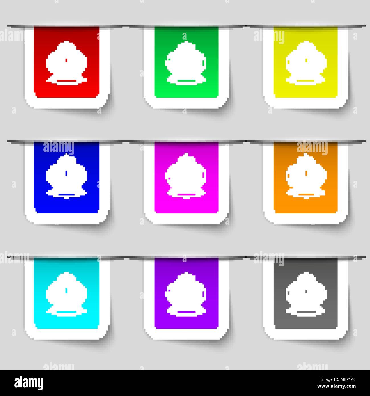 alarm clock icon sign. Set of multicolored modern labels for your ...