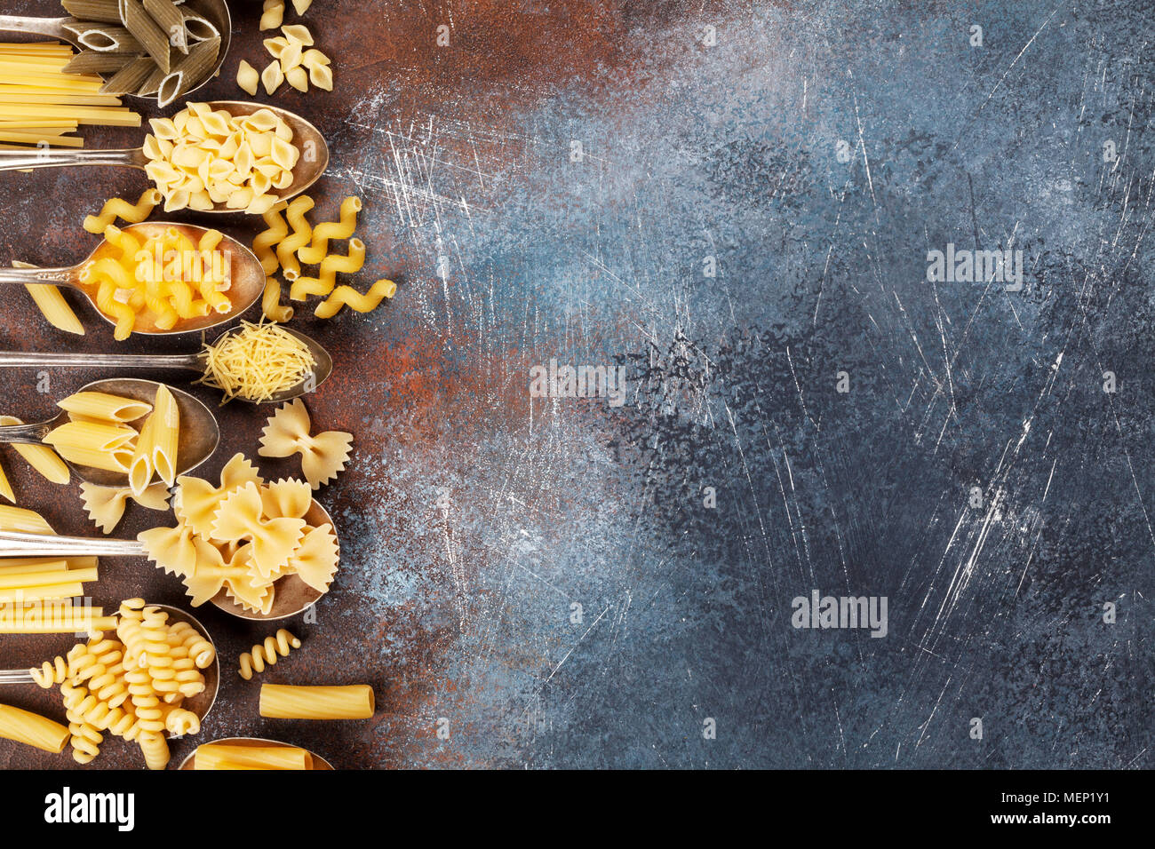 Various pasta spoons. Cooking concept. Top view with space for your ...