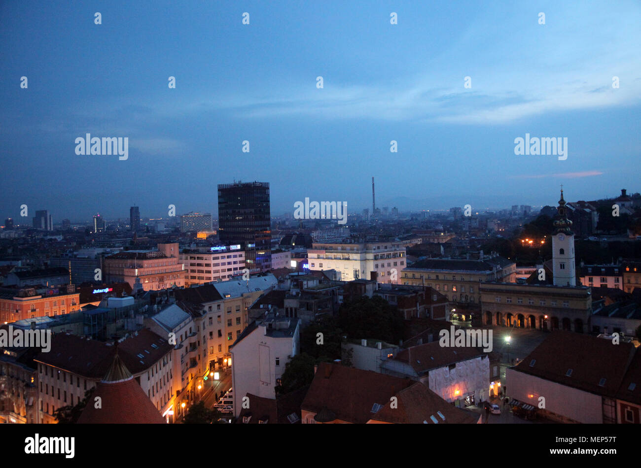 Sunset skyline.View from cathedral to downtown, Zagreb, Croatia Stock ...