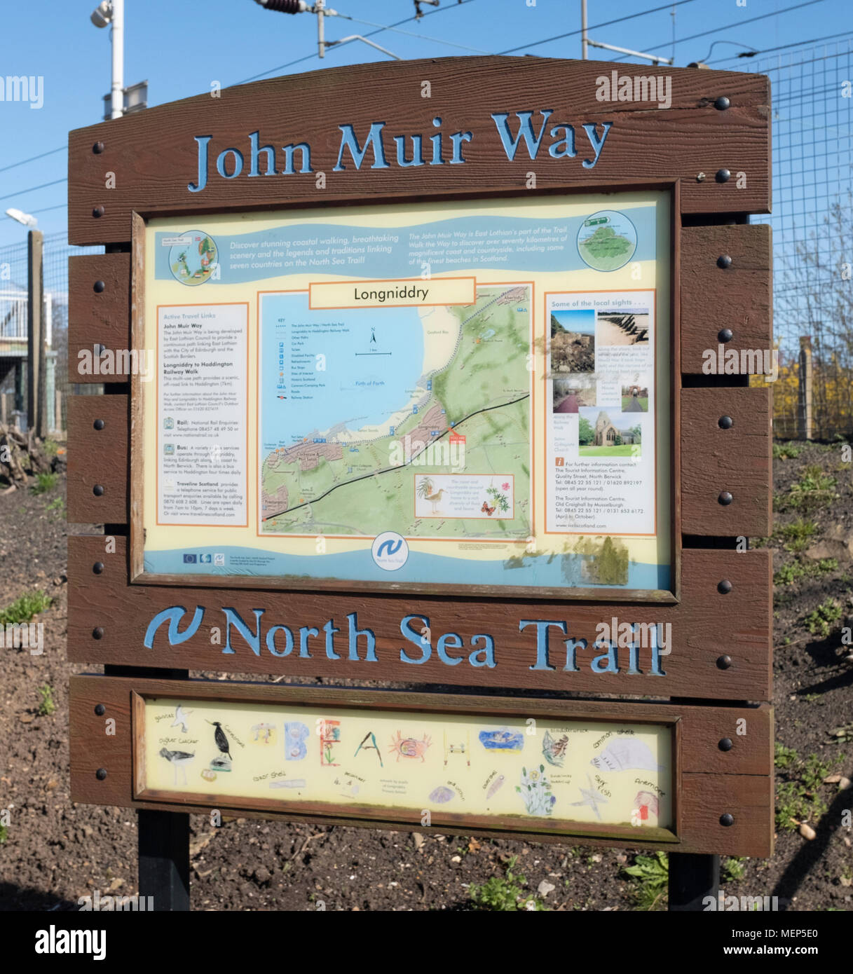 John Muir Way sign at Longniddry Station, East Lothian, Scotland Stock ...