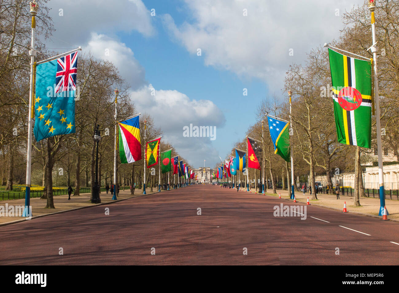 Rows of flags hang along The Mall in honour of the heads of the ...