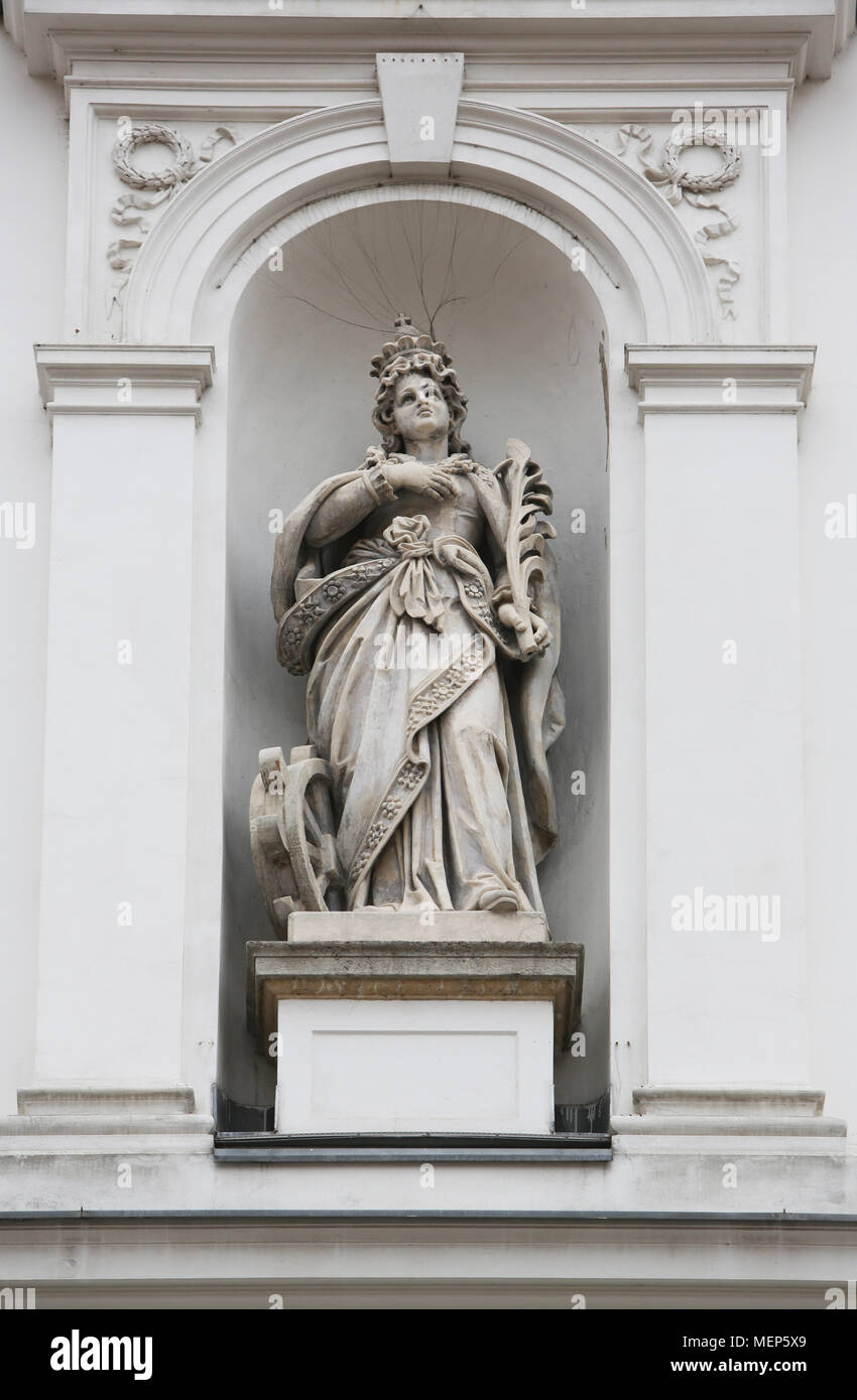 Saint Catherine of Alexandria statue on the facade of St. Catherine ...