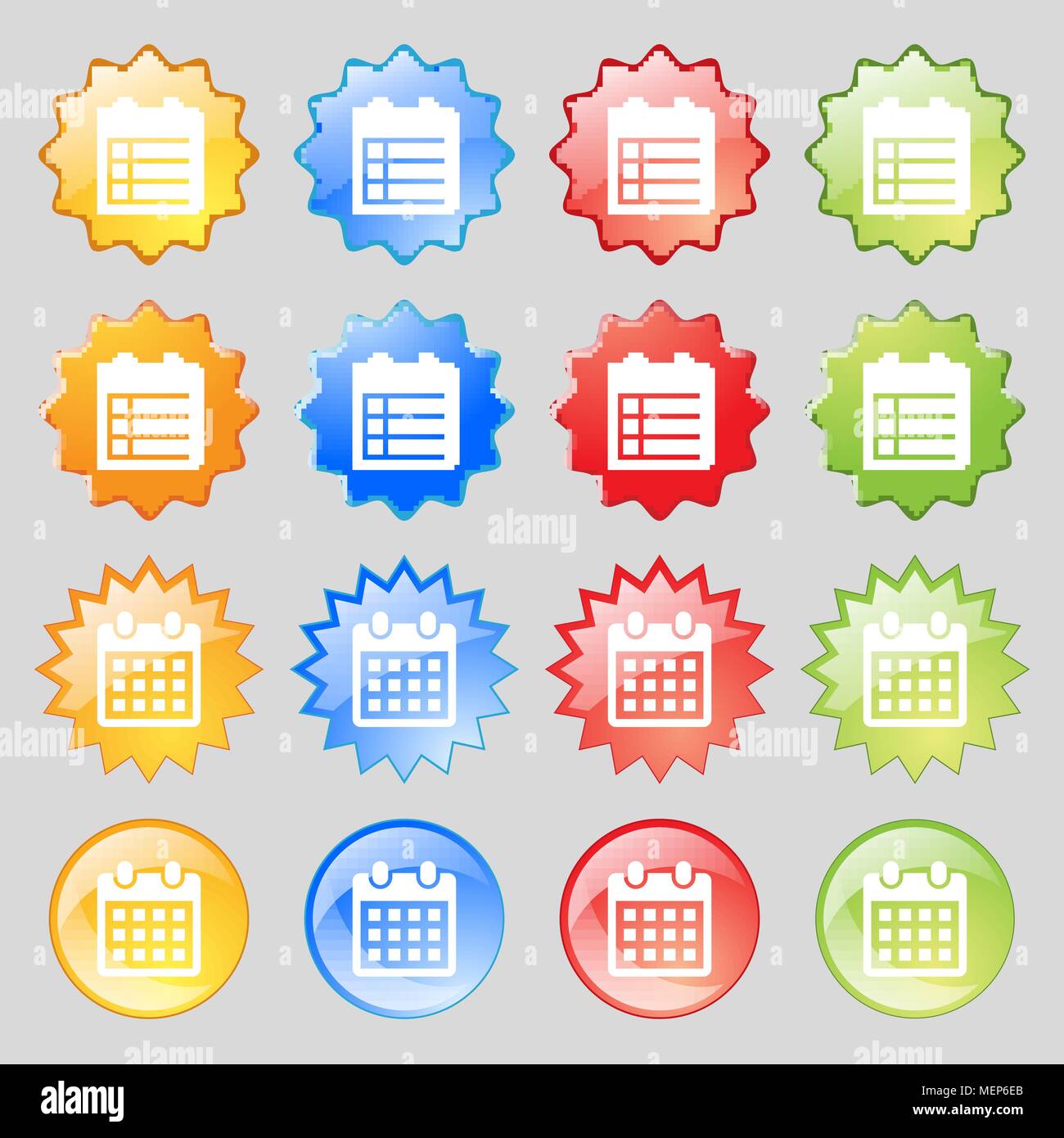 calendar page icon sign. Big set of 16 colorful modern buttons for your ...