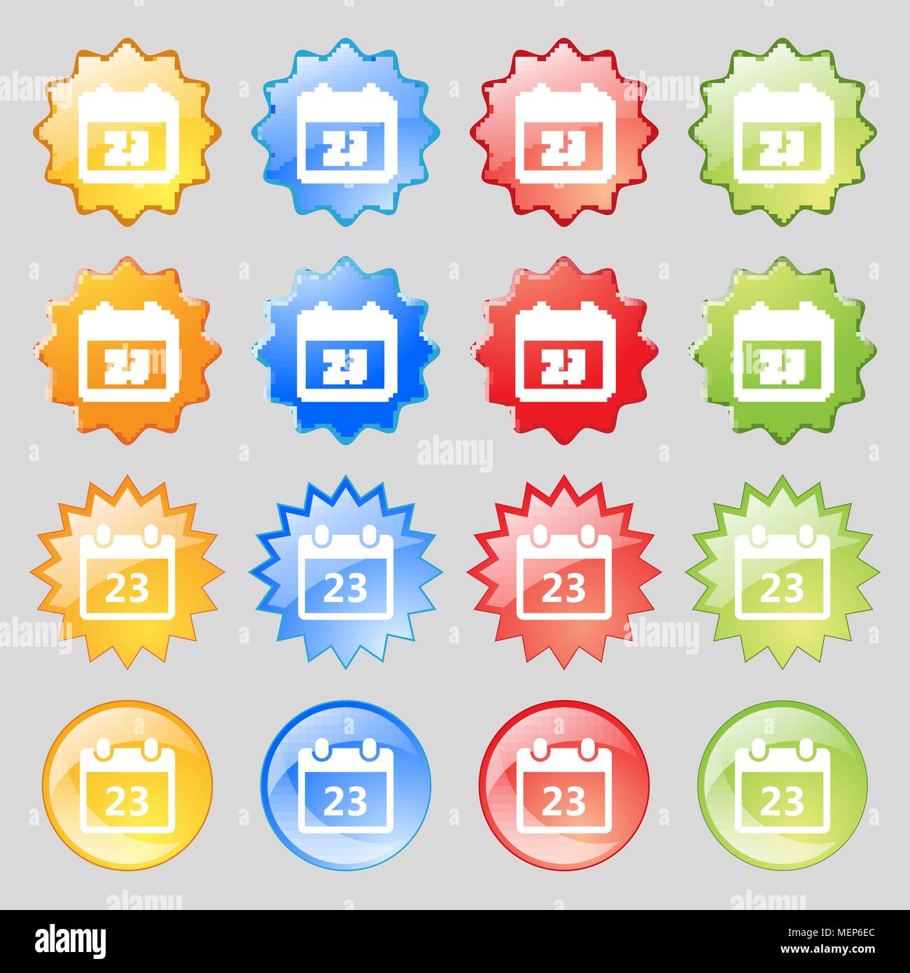calendar page icon sign. Big set of 16 colorful modern buttons for your ...