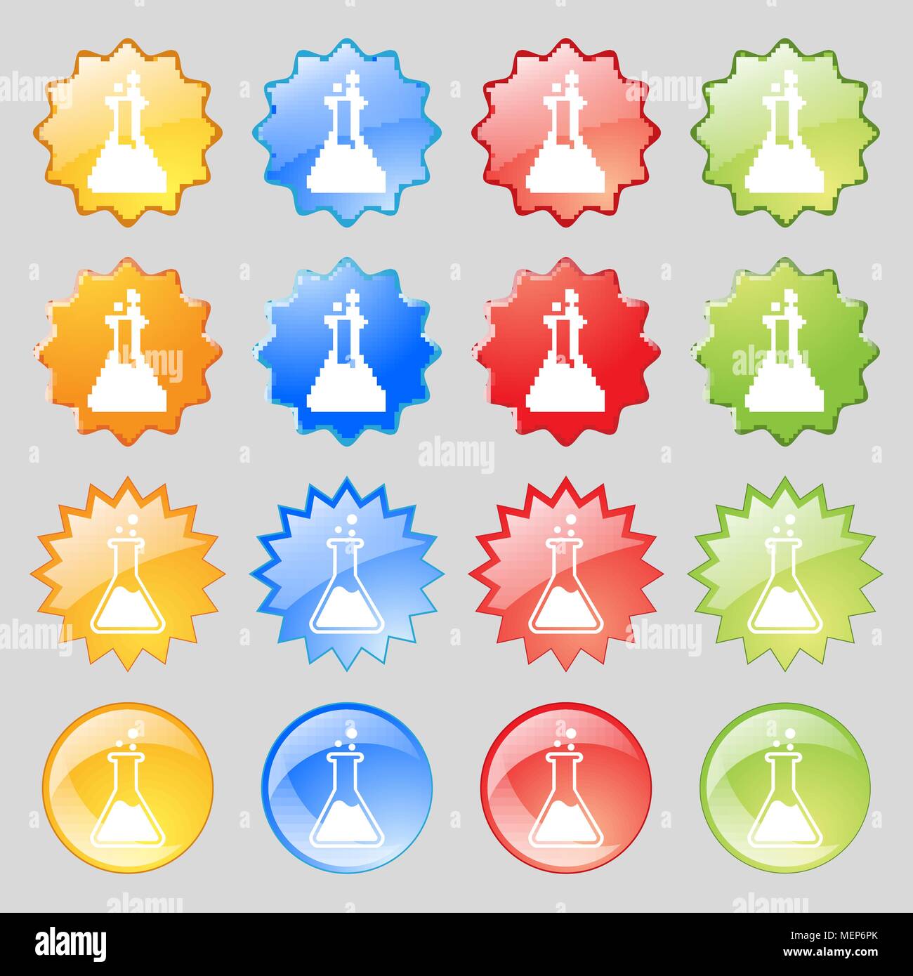 Flask icon sign. Big set of 16 colorful modern buttons for your design. Vector illustration ...