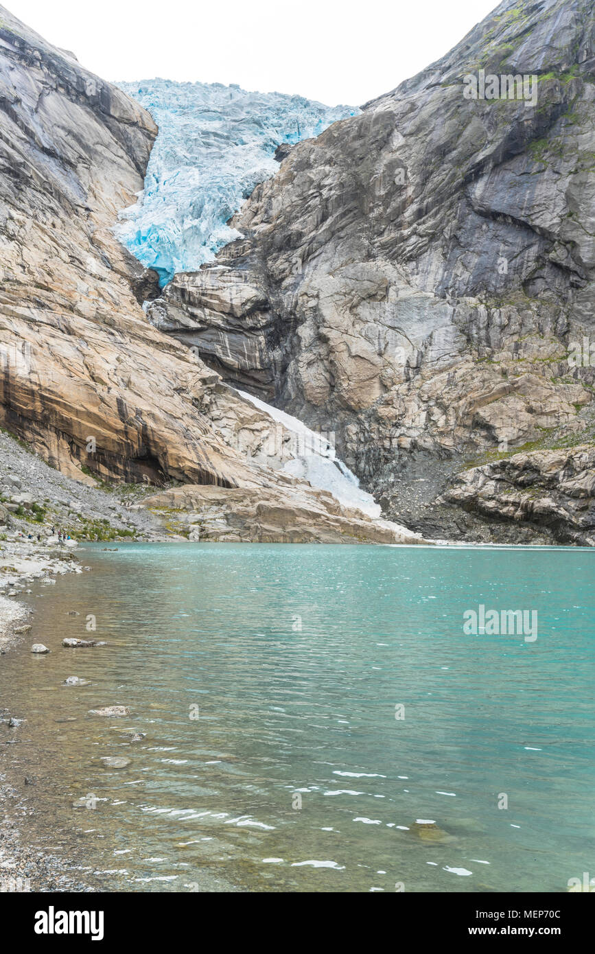 glacier Briksdalsbreen and its lake, Norway, arm of the Jostedal ...