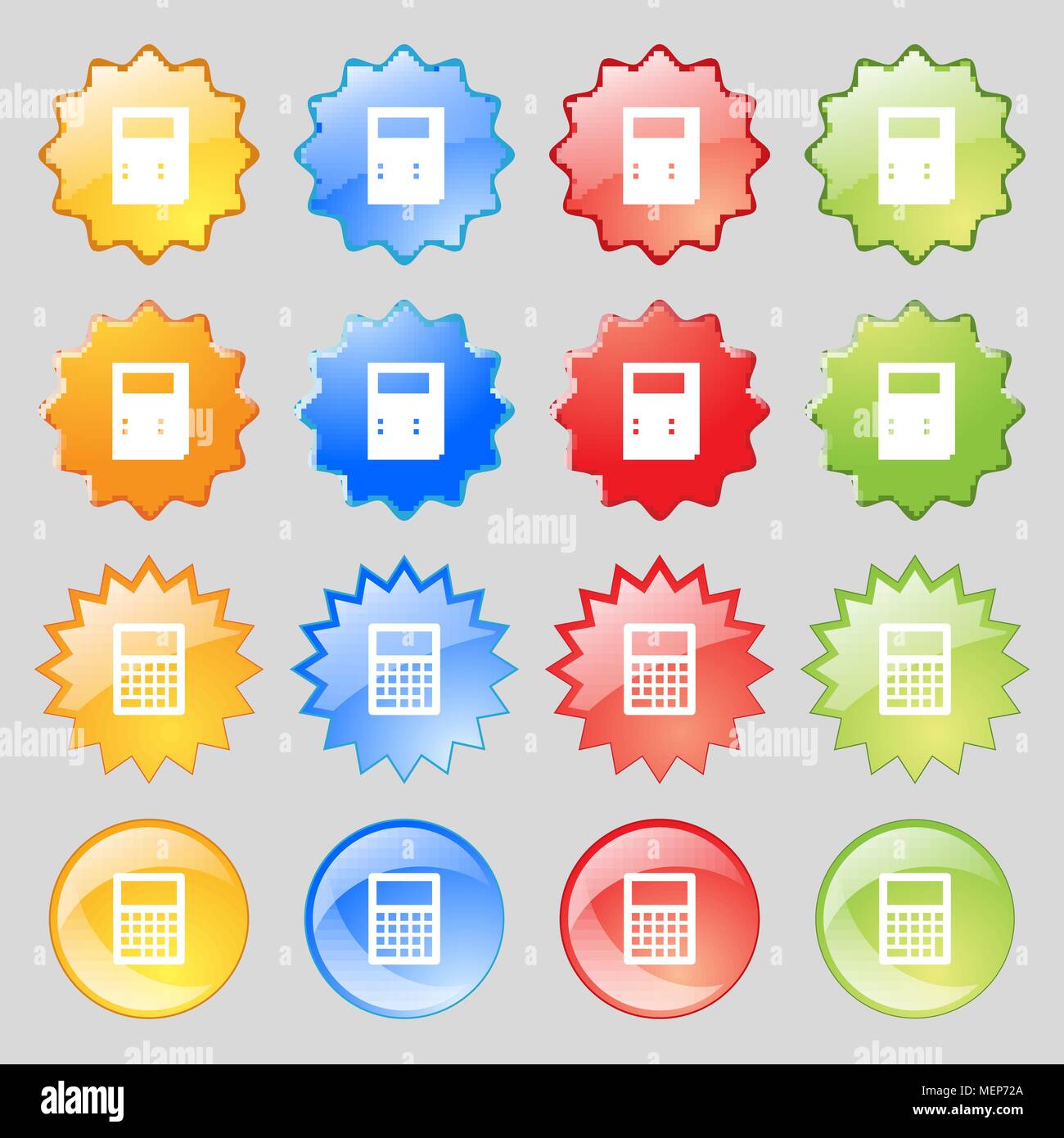 Calculator icon sign. Big set of 16 colorful modern buttons for your ...