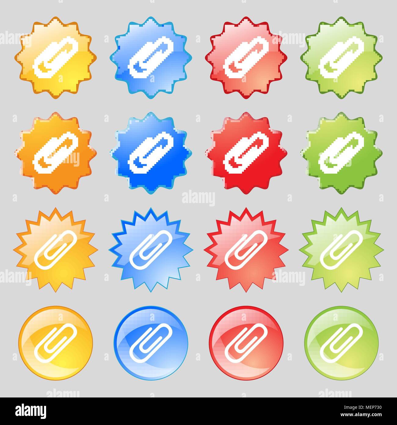 Paper clip icon sign. Big set of 16 colorful modern buttons for your ...