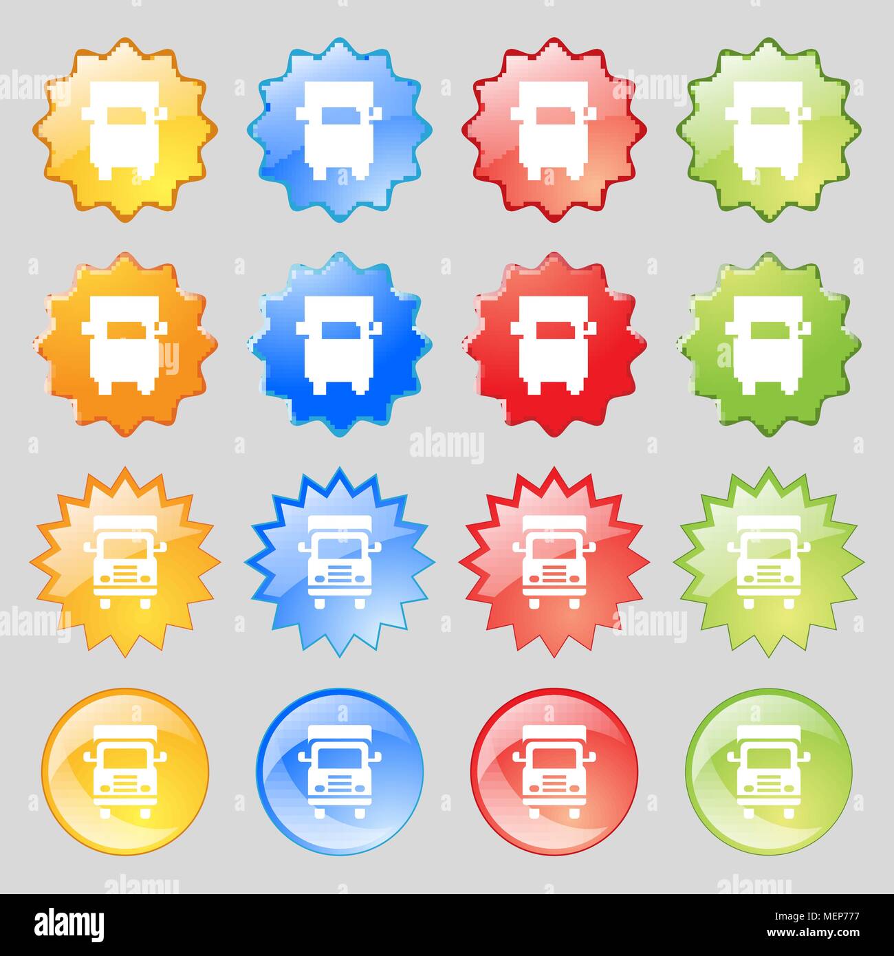 Transport truck icon sign. Big set of 16 colorful modern buttons for ...