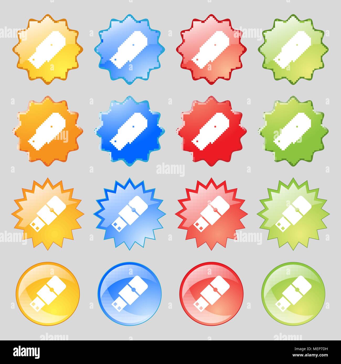 USB flash icon sign. Big set of 16 colorful modern buttons for your ...