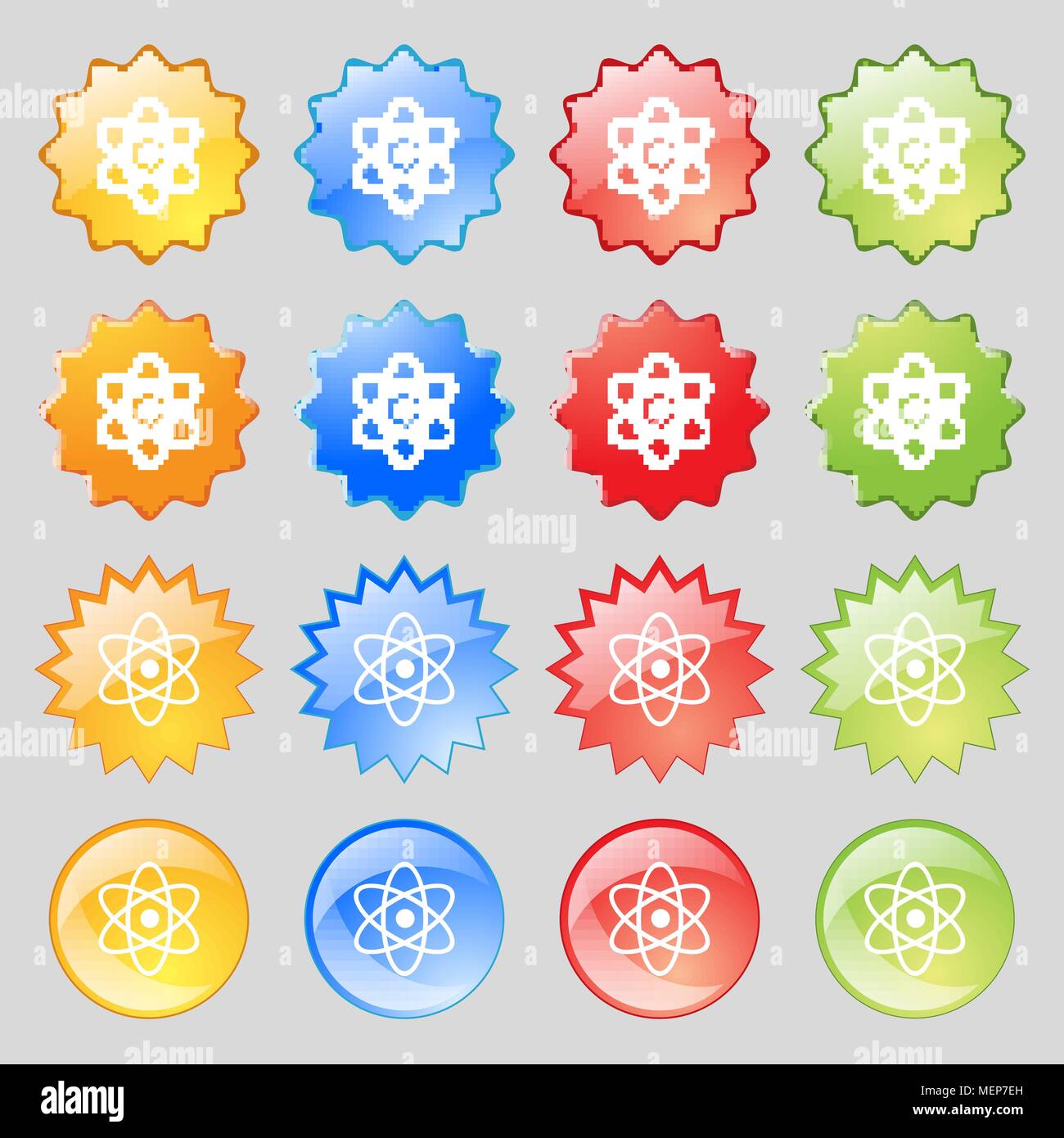 Atom, physics icon sign. Big set of 16 colorful modern buttons for your ...