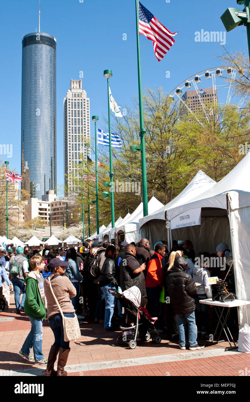 Atlanta, GA, USA - March 28, 2015: Families and kids crowd the displays ...