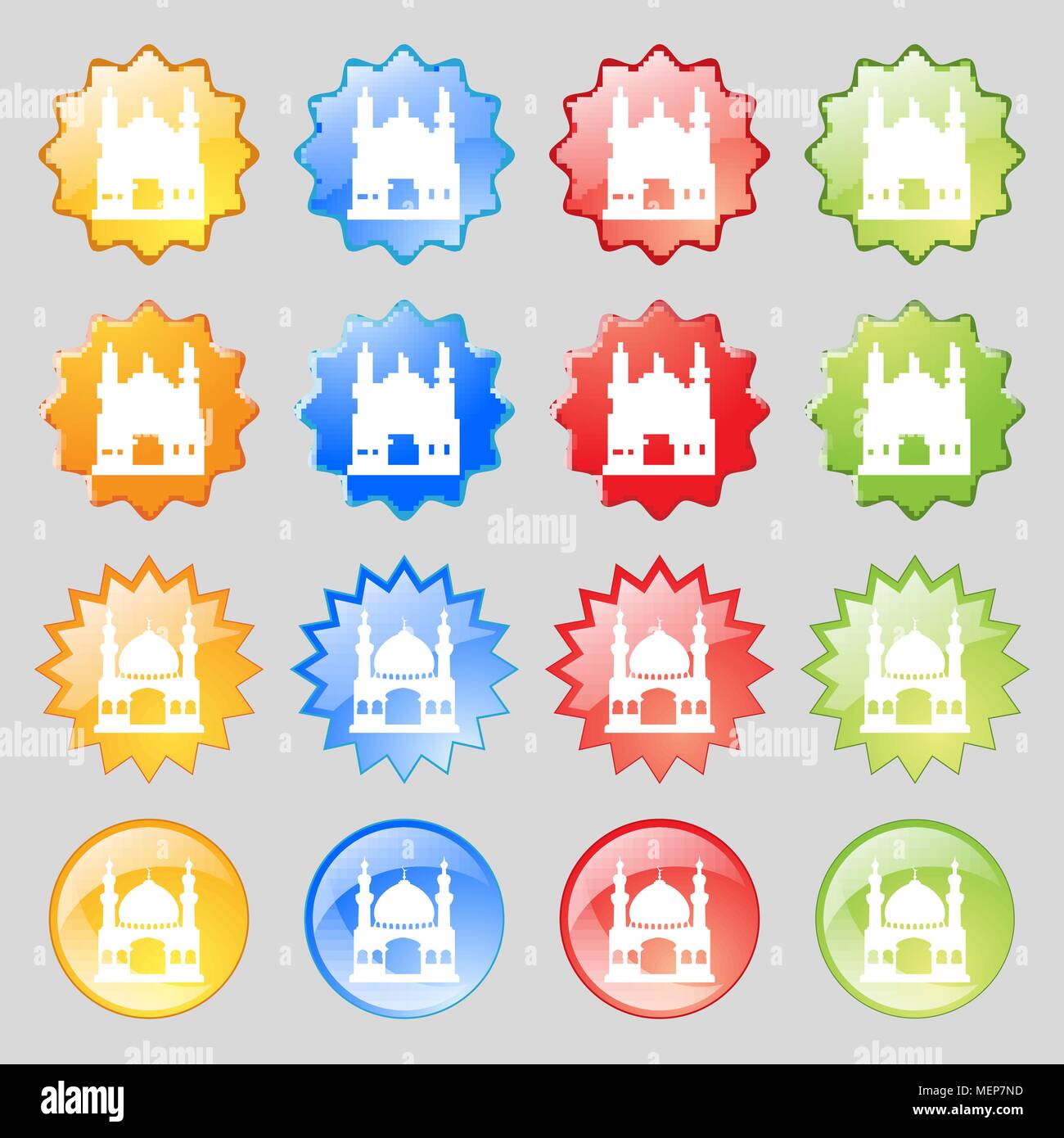 Turkish architecture, mosque icon sign. Big set of 16 colorful modern ...