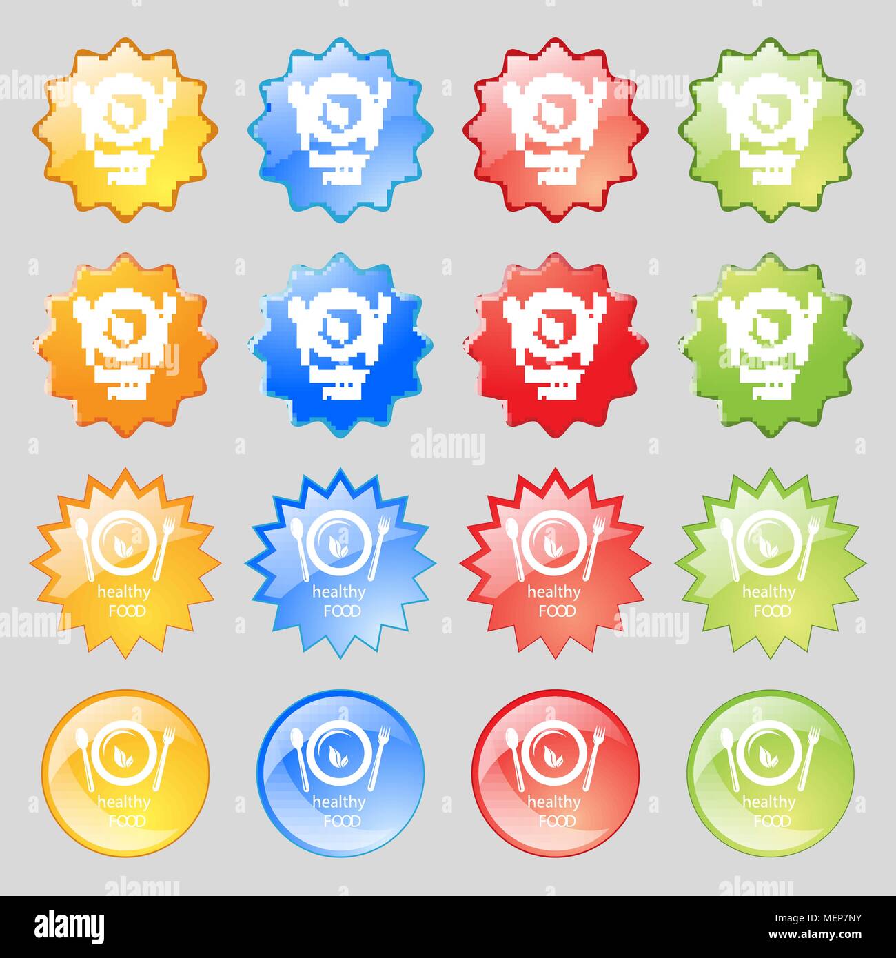 healthy food concept icon sign. Big set of 16 colorful modern buttons ...