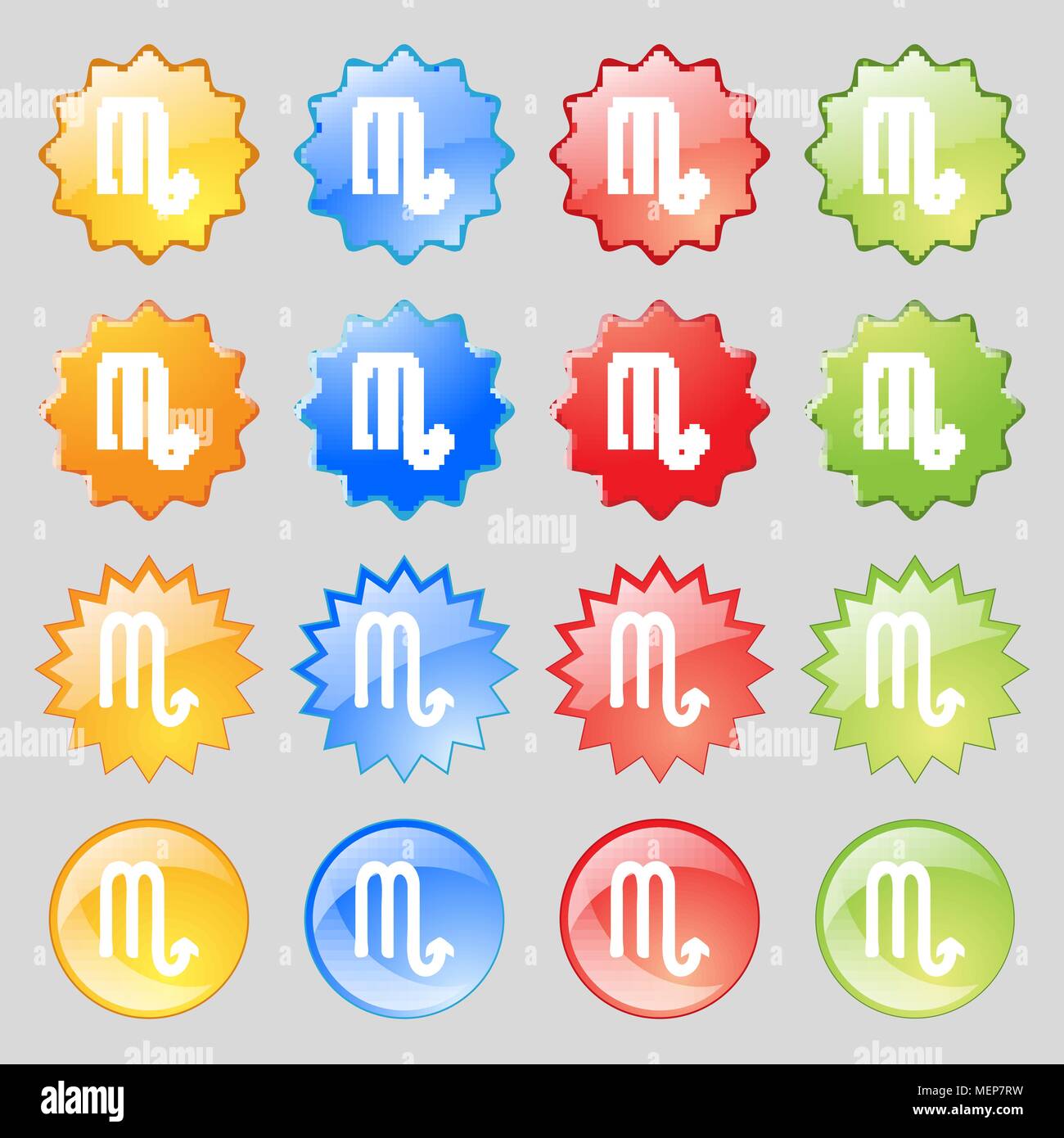 Scorpio icon sign. Big set of 16 colorful modern buttons for your ...