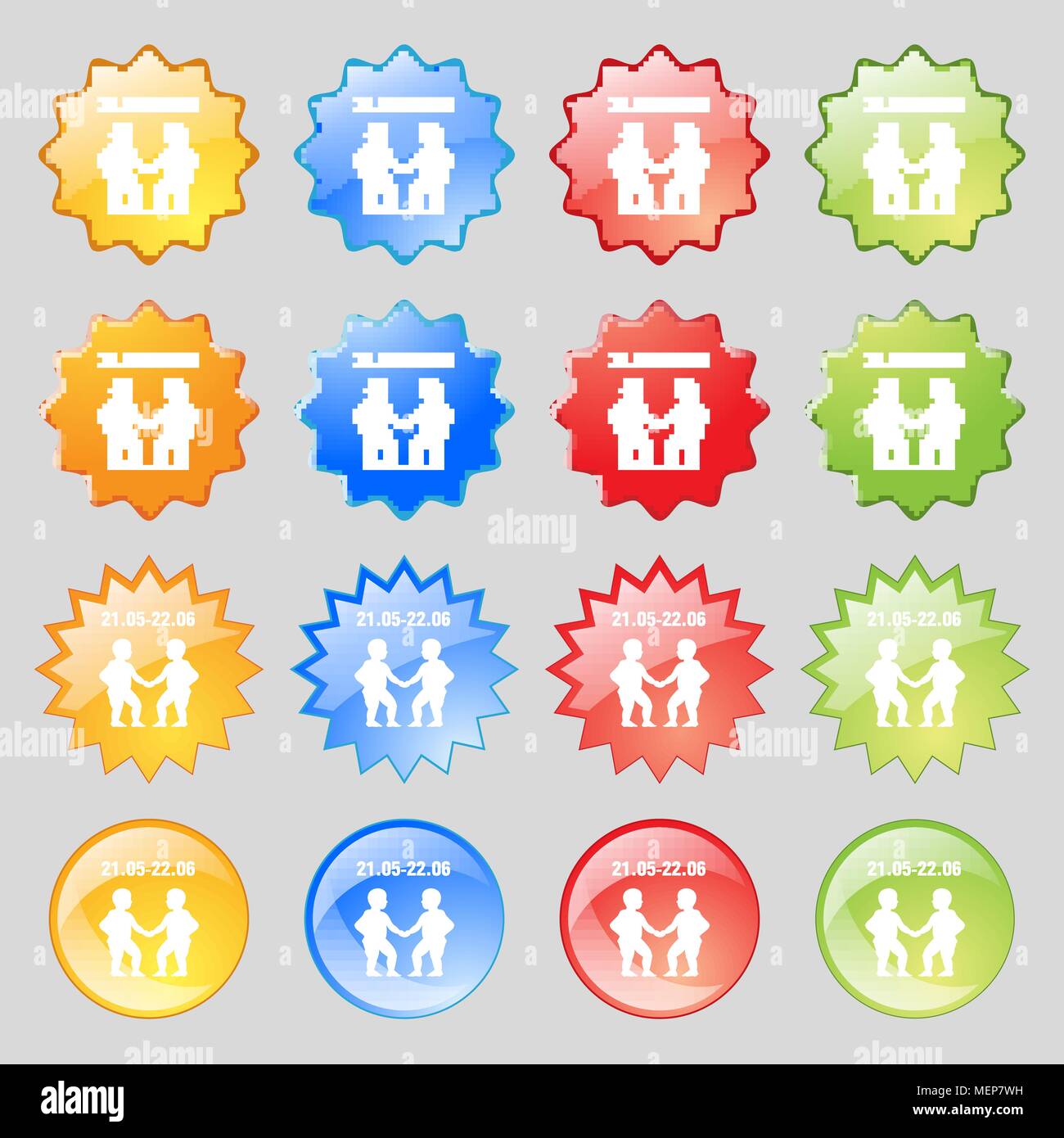 Gemini icon sign. Big set of 16 colorful modern buttons for your design. Vector illustration ...