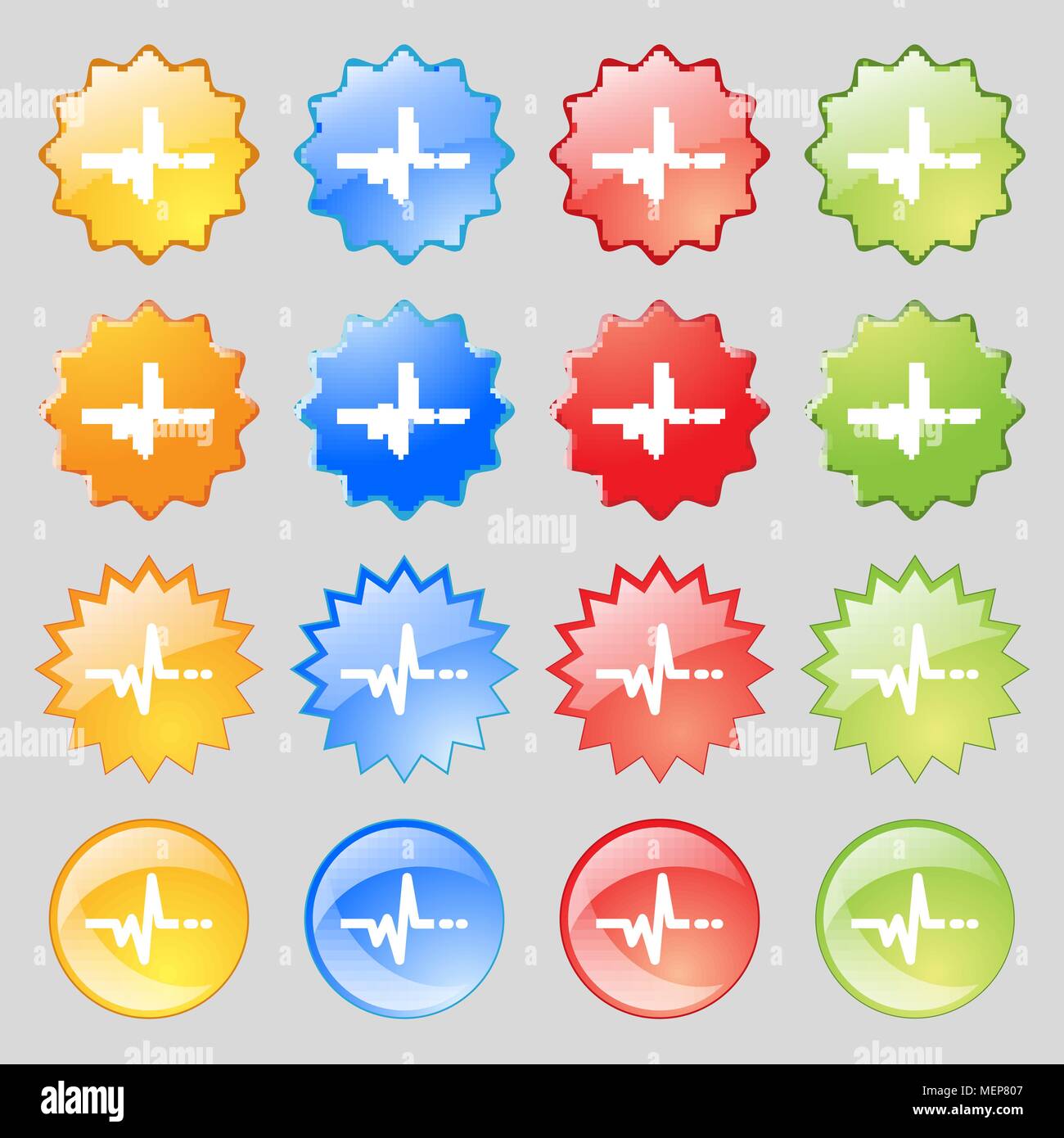 pulse icon sign. Big set of 16 colorful modern buttons for your design ...