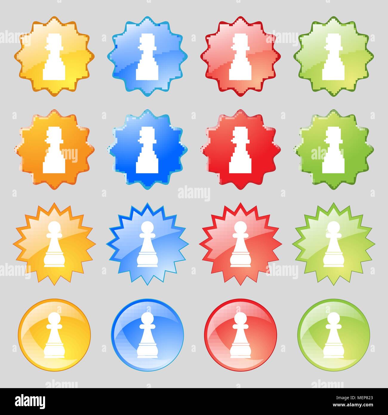 Chess Pawn icon sign. Big set of 16 colorful modern buttons for your ...