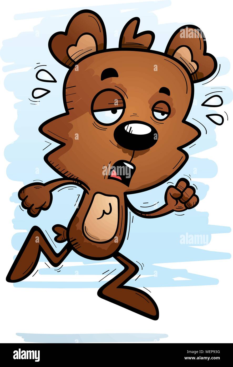 A cartoon illustration of a male bear running and looking exhausted ...