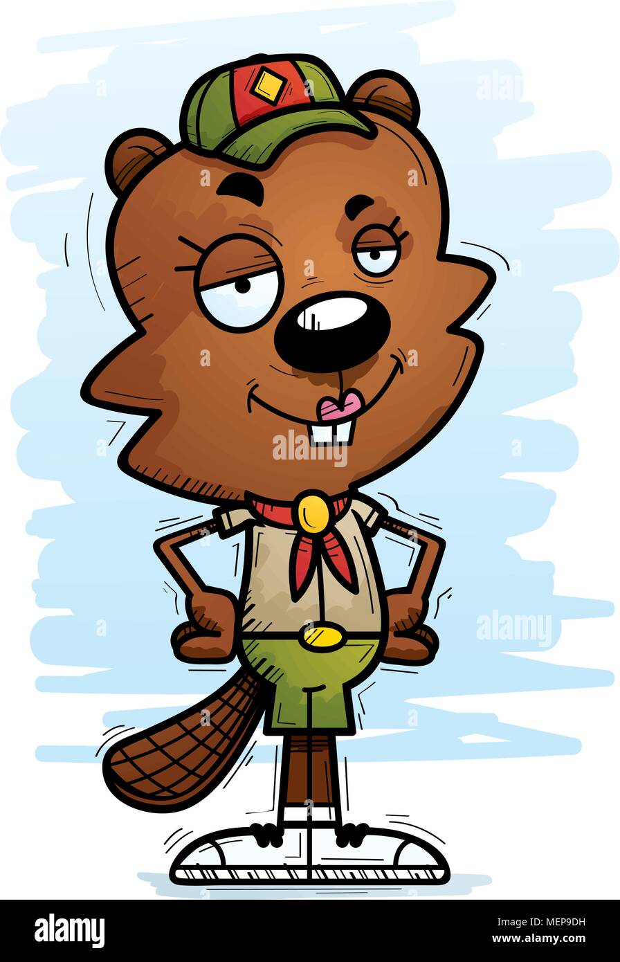 A cartoon illustration of a female beaver scout looking confident Stock ...