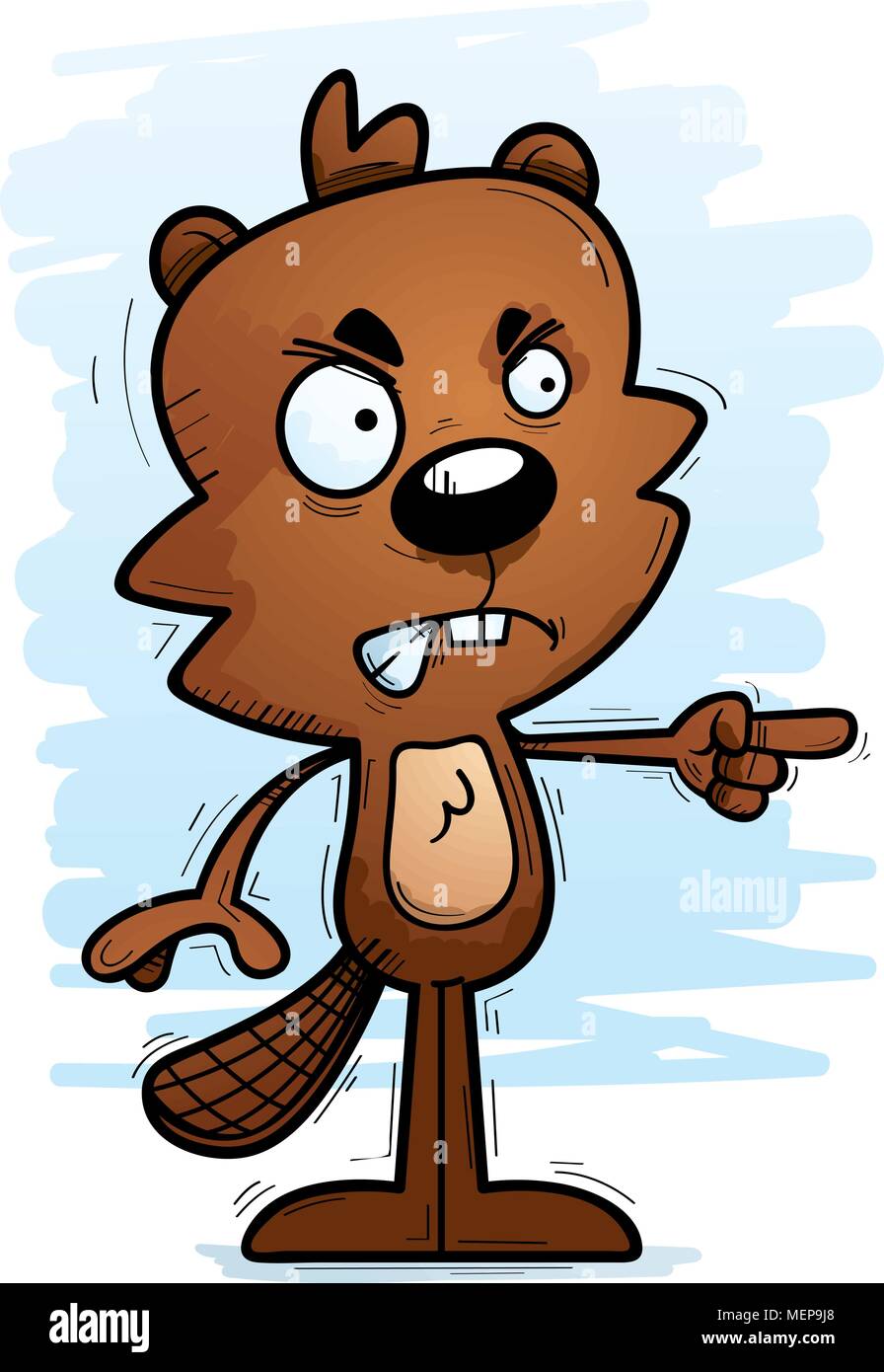 A cartoon illustration of a male beaver looking angry and pointing ...
